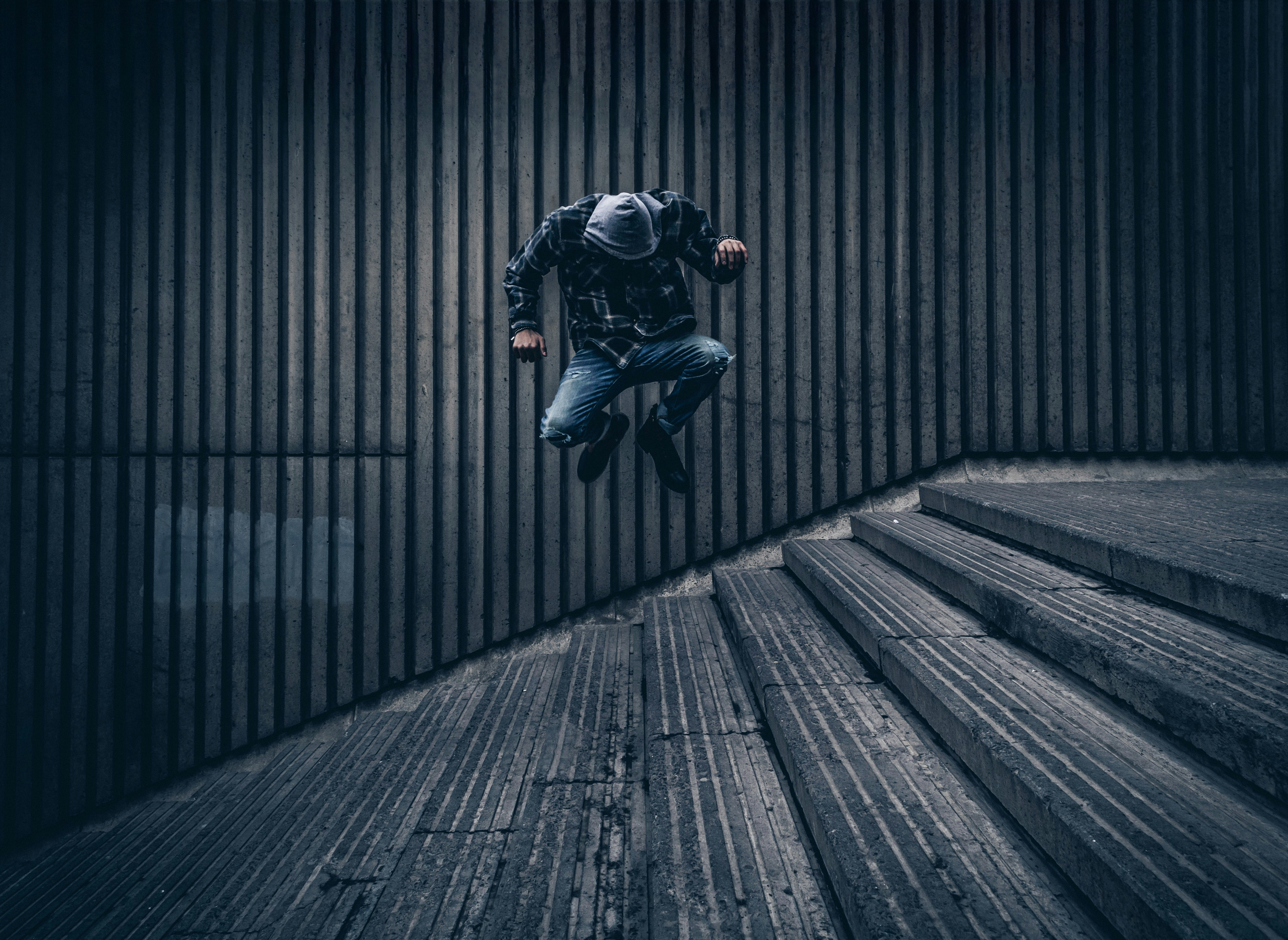 Time-lapse photography of man jumping over staircase photo – Free Human ...
