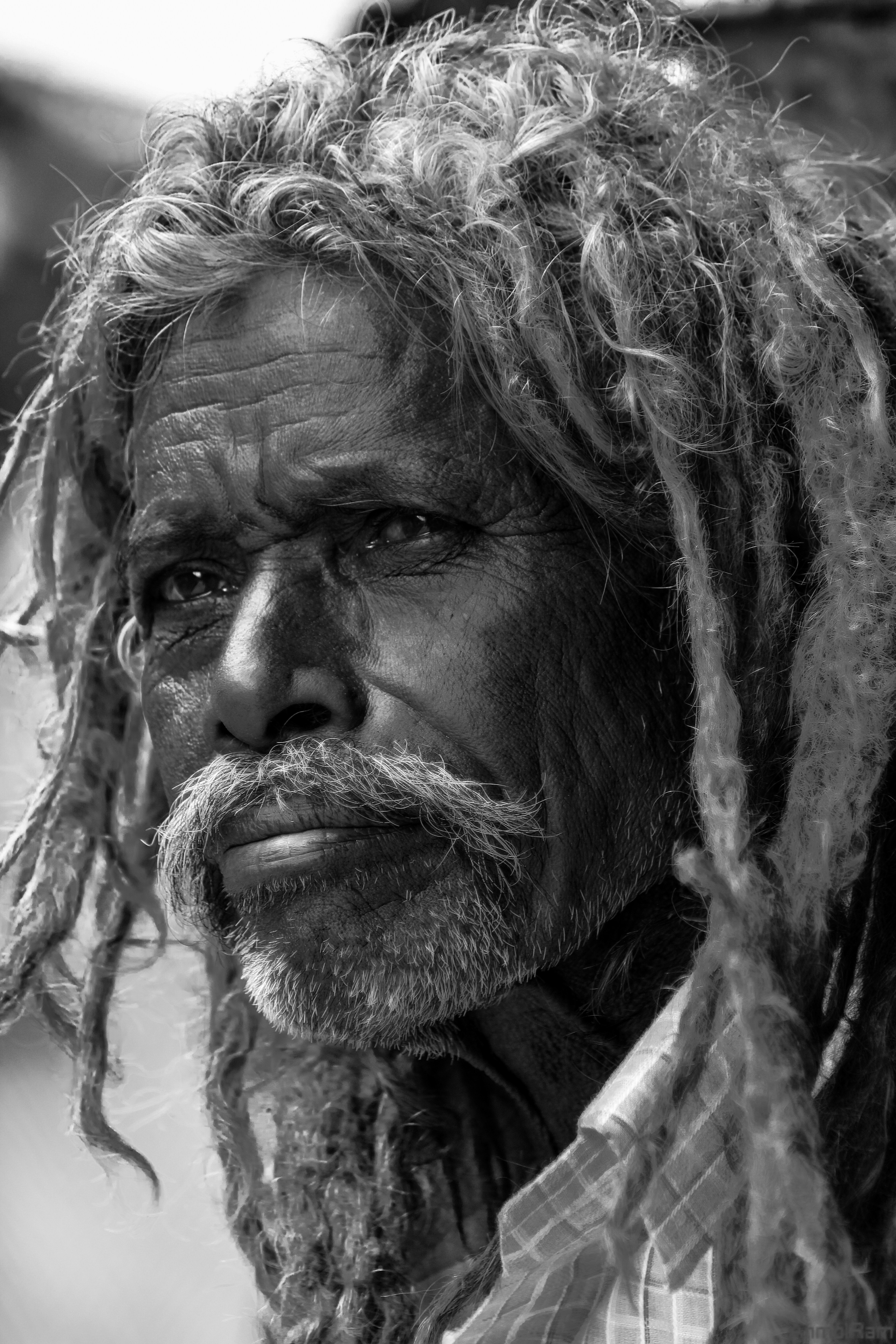 Grit and Gaze: A Weathered Portrait in Dreadlocks
