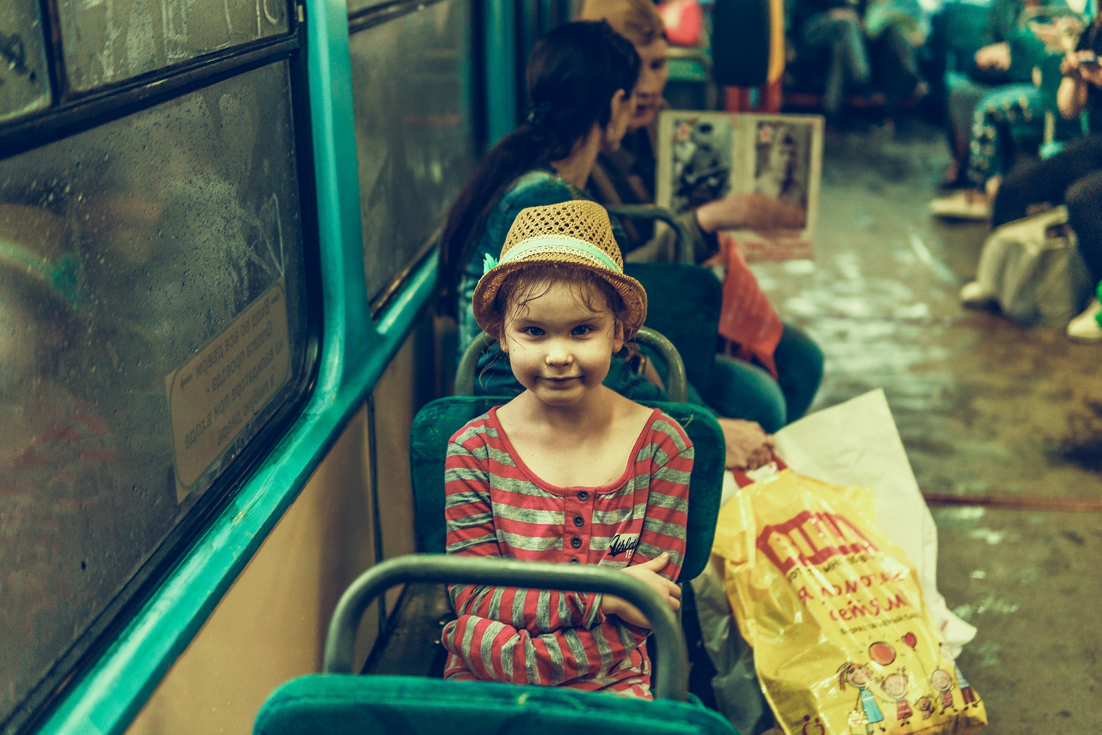 children and people in public transport, Moscow