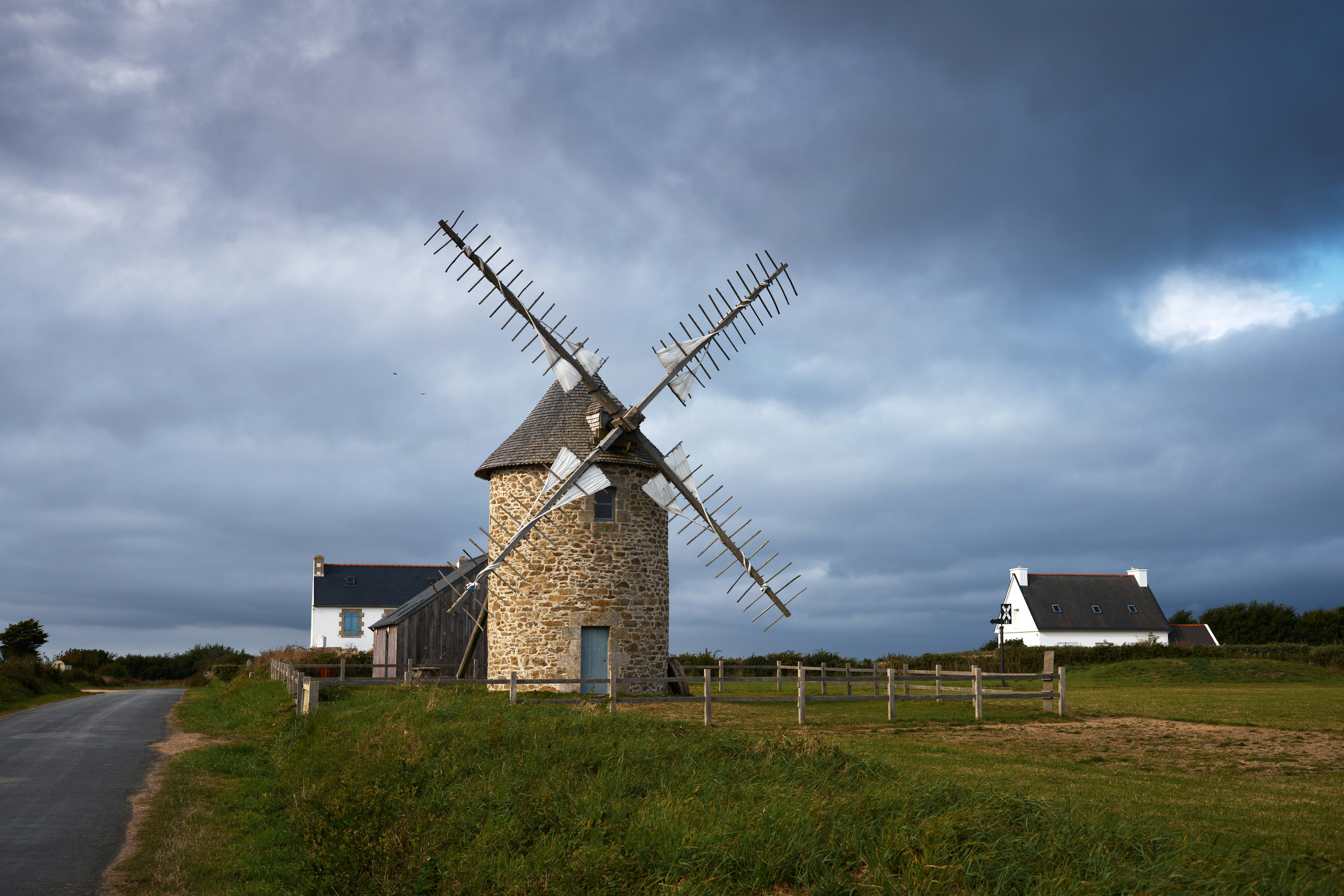 A Quiet Windmill Wake in a Coastal Meadow