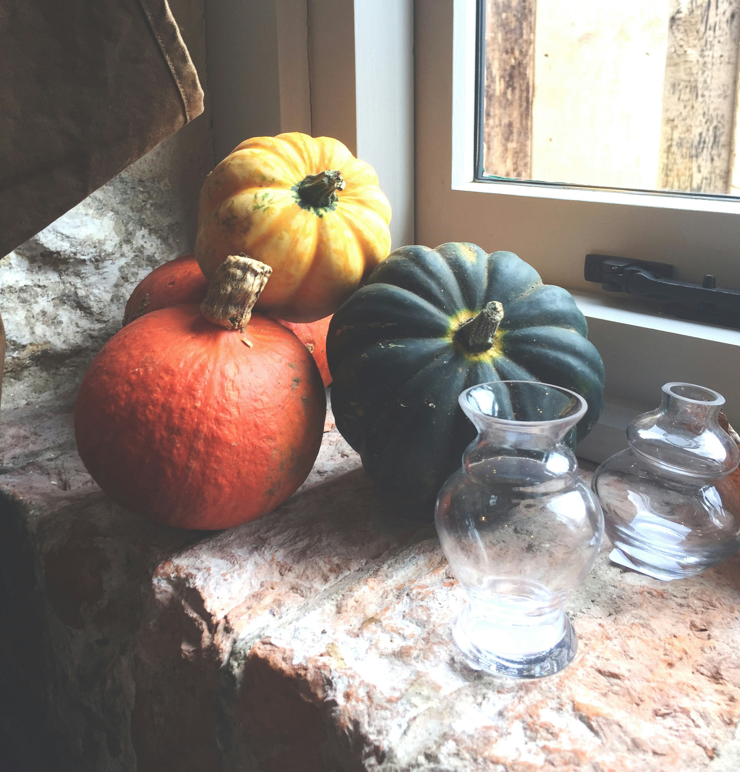 Harvest Light on a Quiet Windowsill: A Pumpkin Trio and Glass Jars