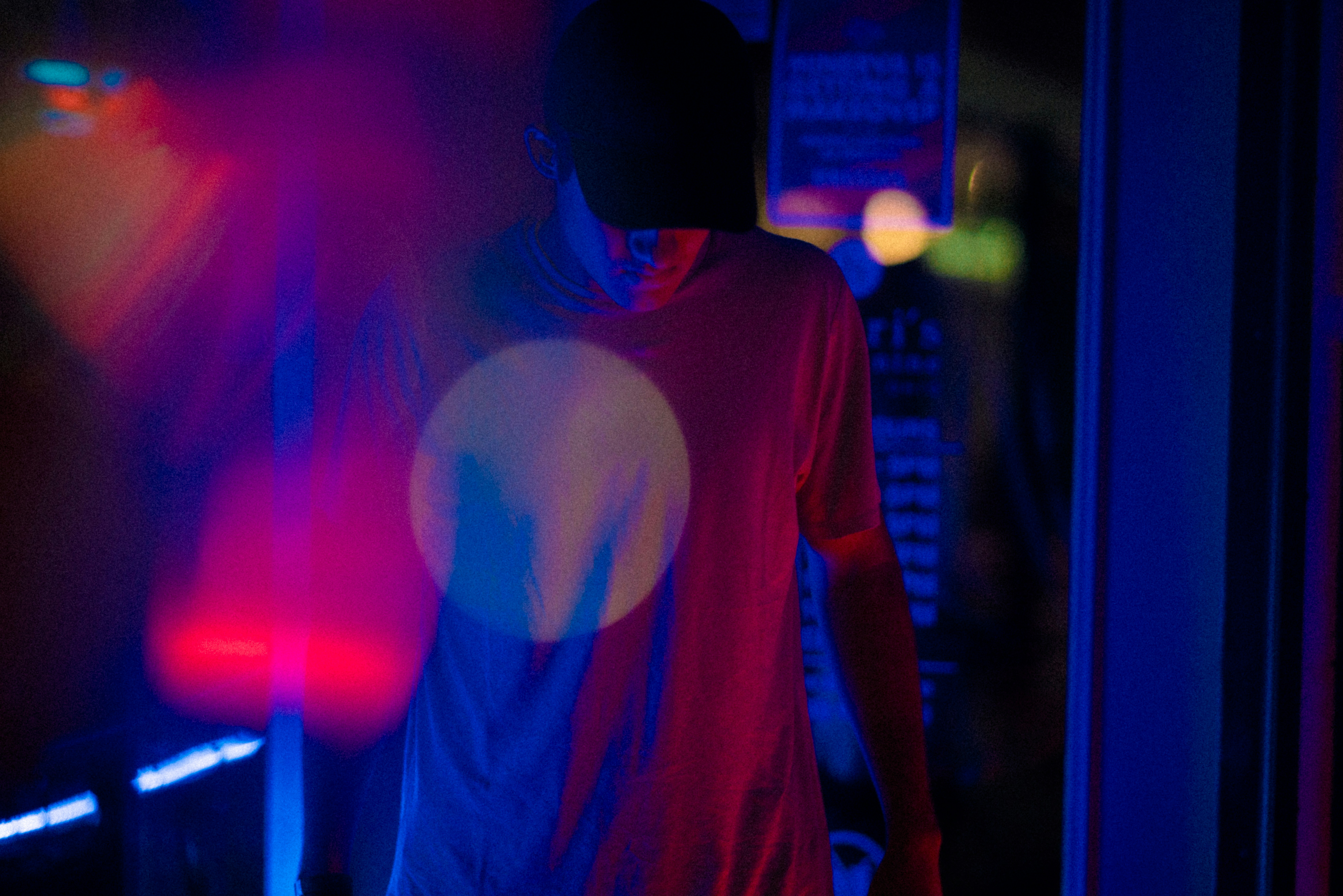 Neon Halo in a Velvet Nightclub