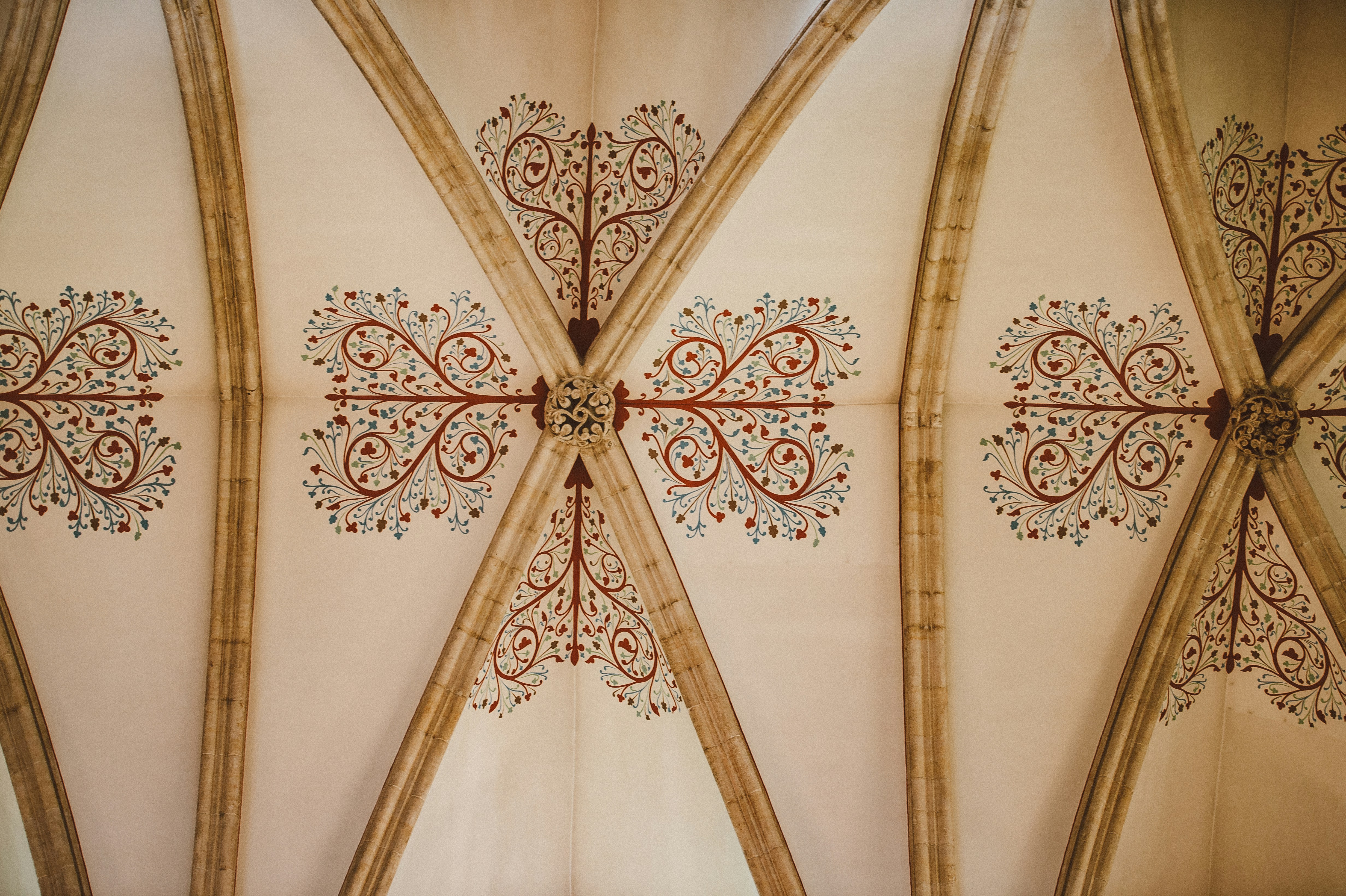 Crisscrossed Vaults: Ornate Ribbing Meets Floral Carvings