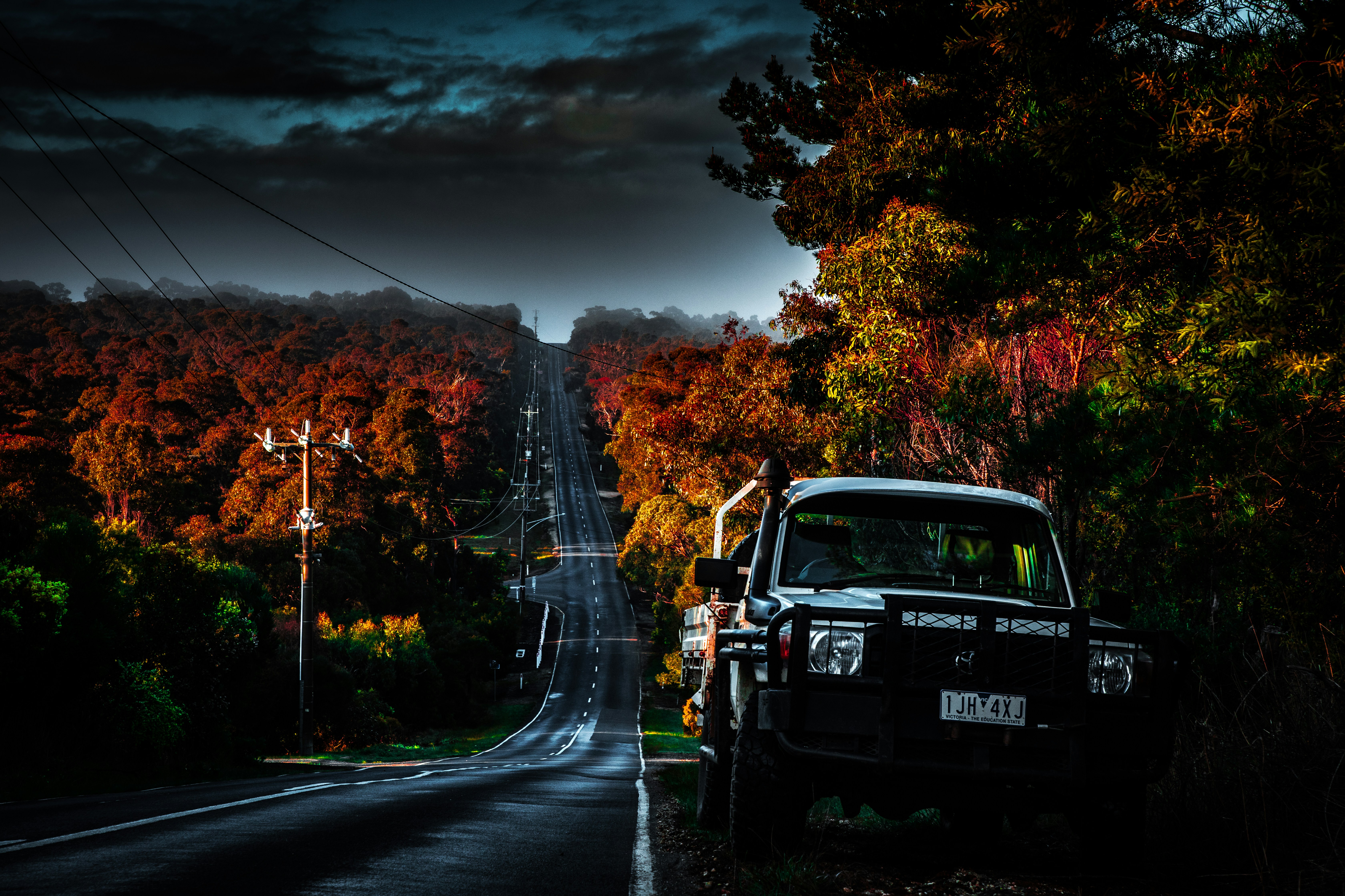 Autumn Descent: A Rural Road Bows to the Long Drive