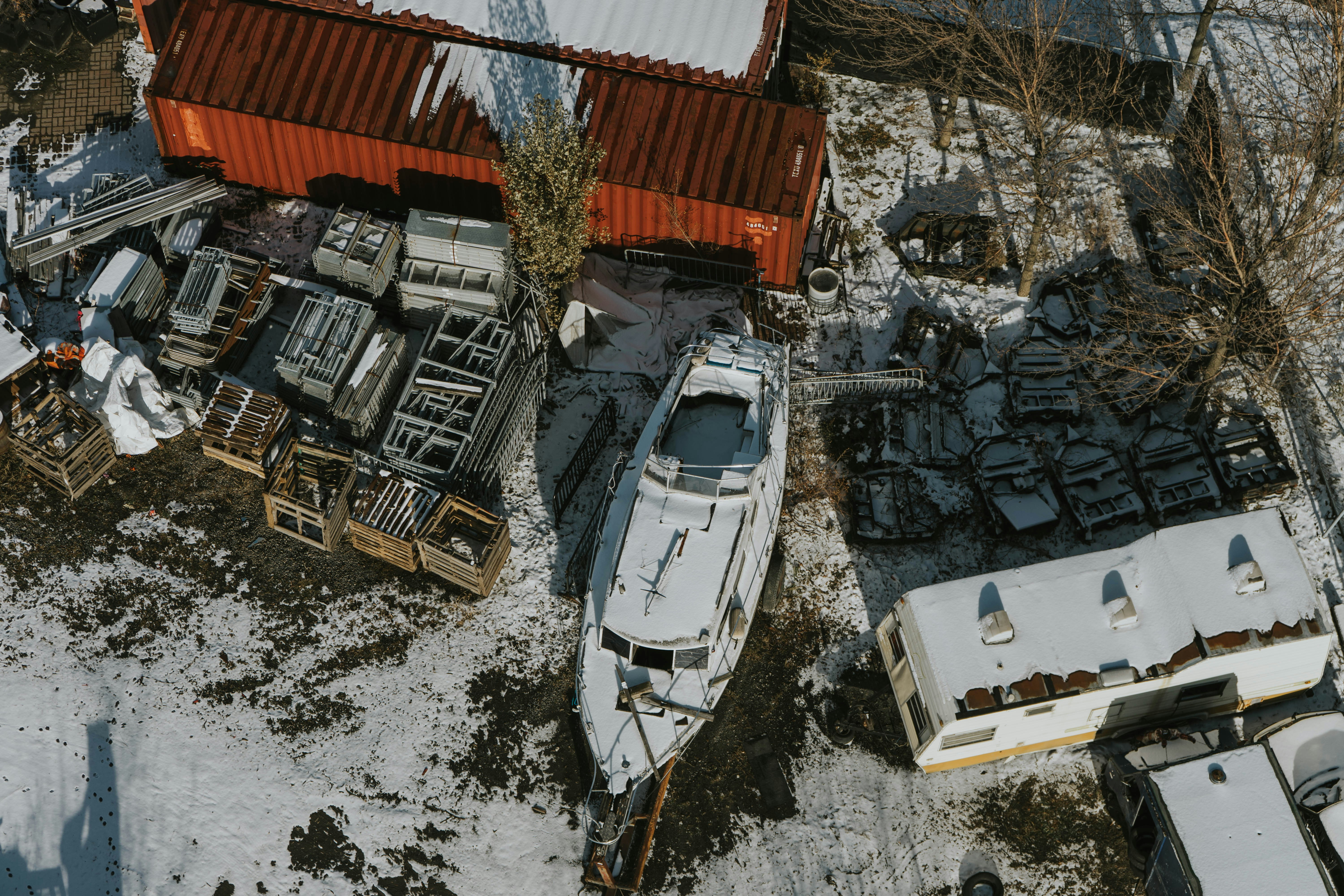 Aerial Stacks: Salvage Yard in Winter Light
