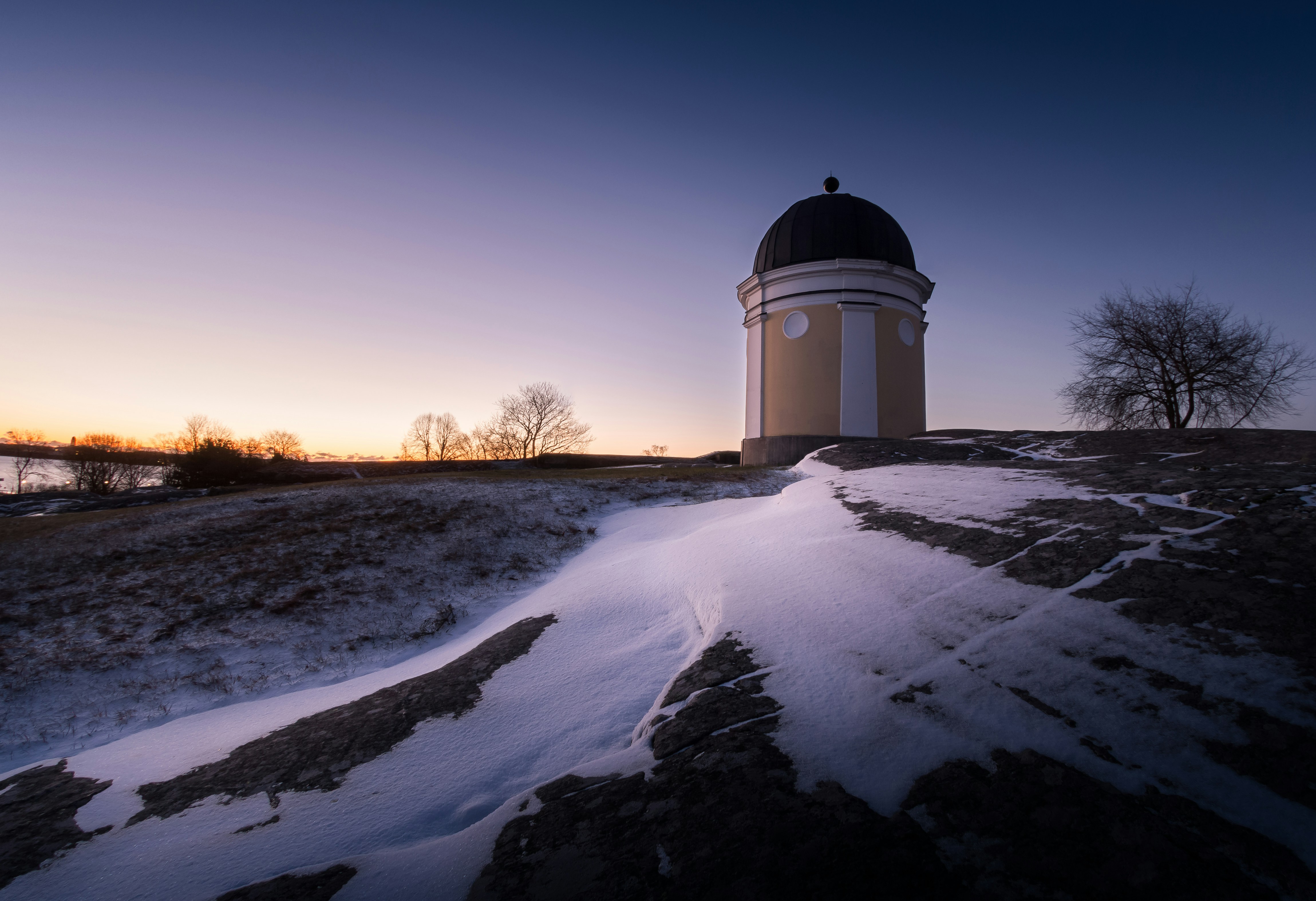 An early morning view of the old Helsinki ‘Kaivopuisto’ observatory in January.