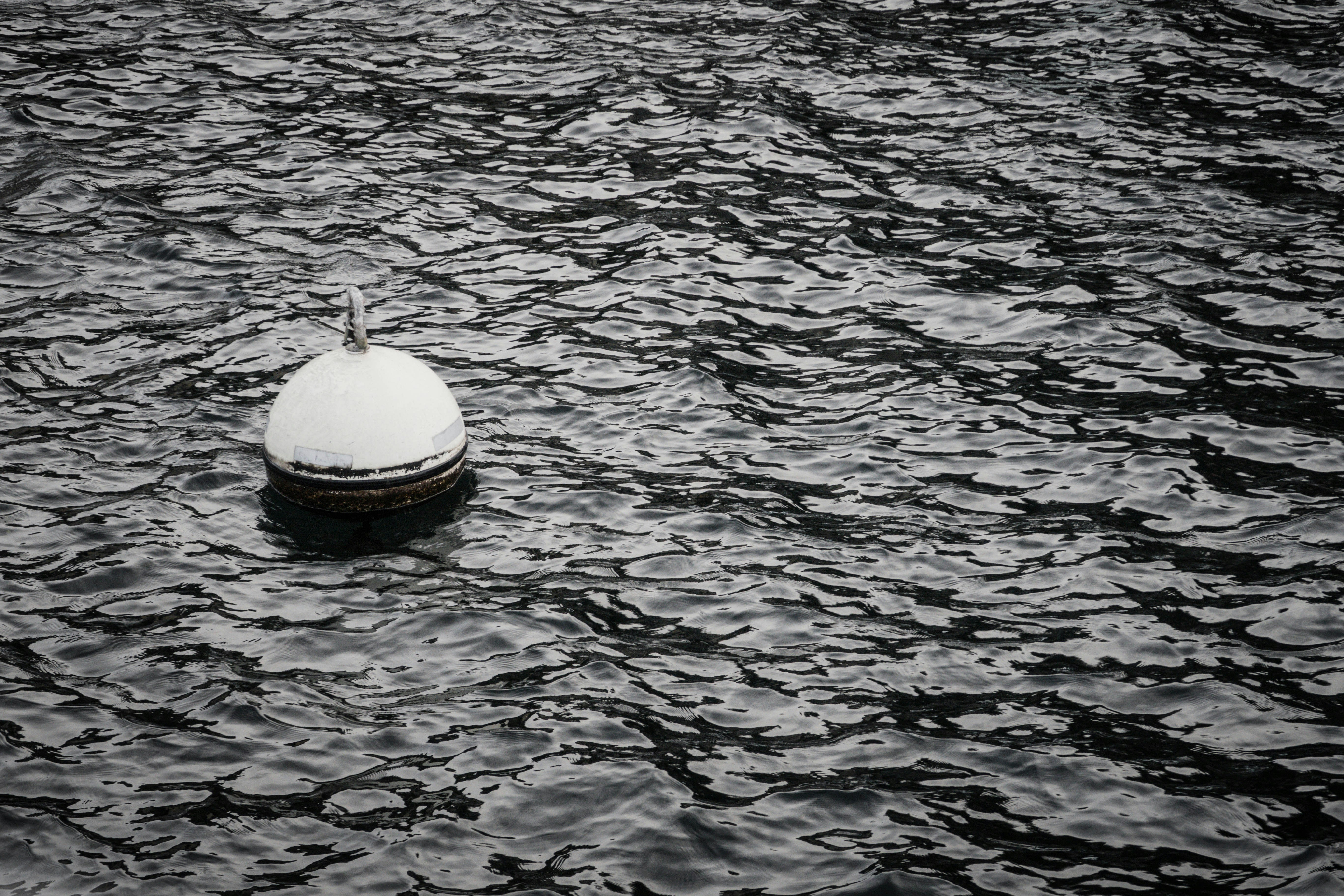 Greyscale photo of bouy floating on body of water photo – Free Grey ...