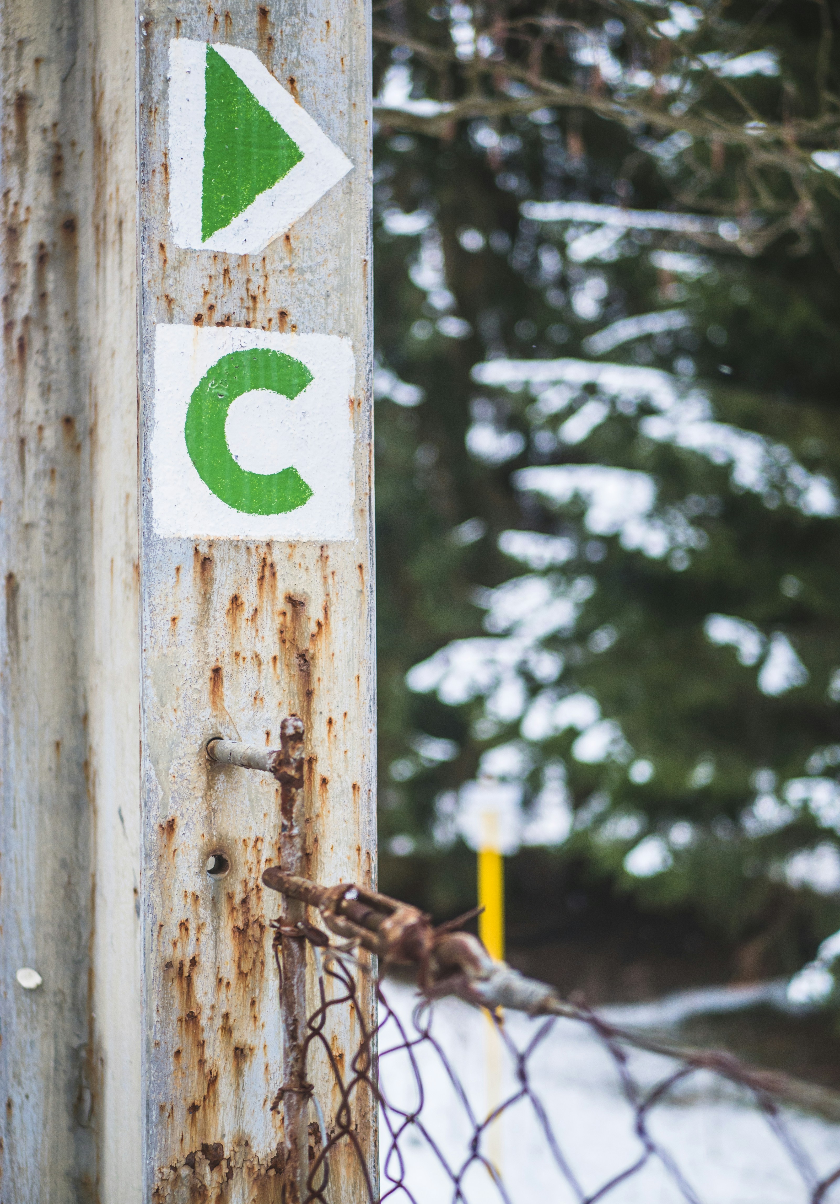 Brown metal fence beside gray post near green trees at daytime photo ...