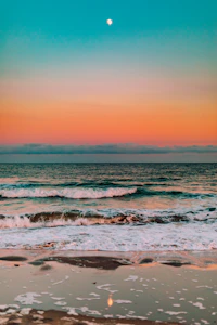 Moonlit Waves Under a Vibrant Sky