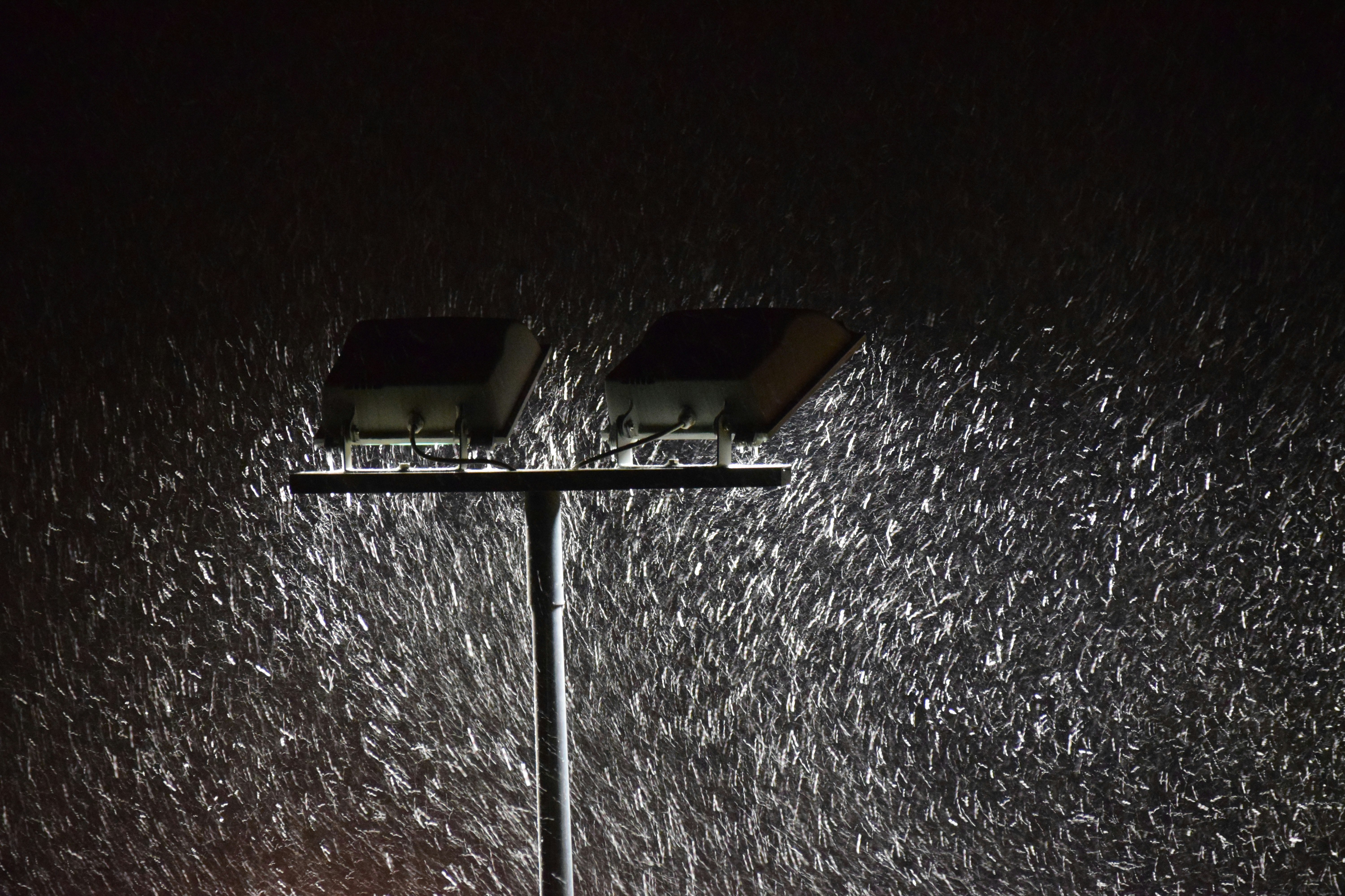 Twin Lamps Cut Through Night Snow