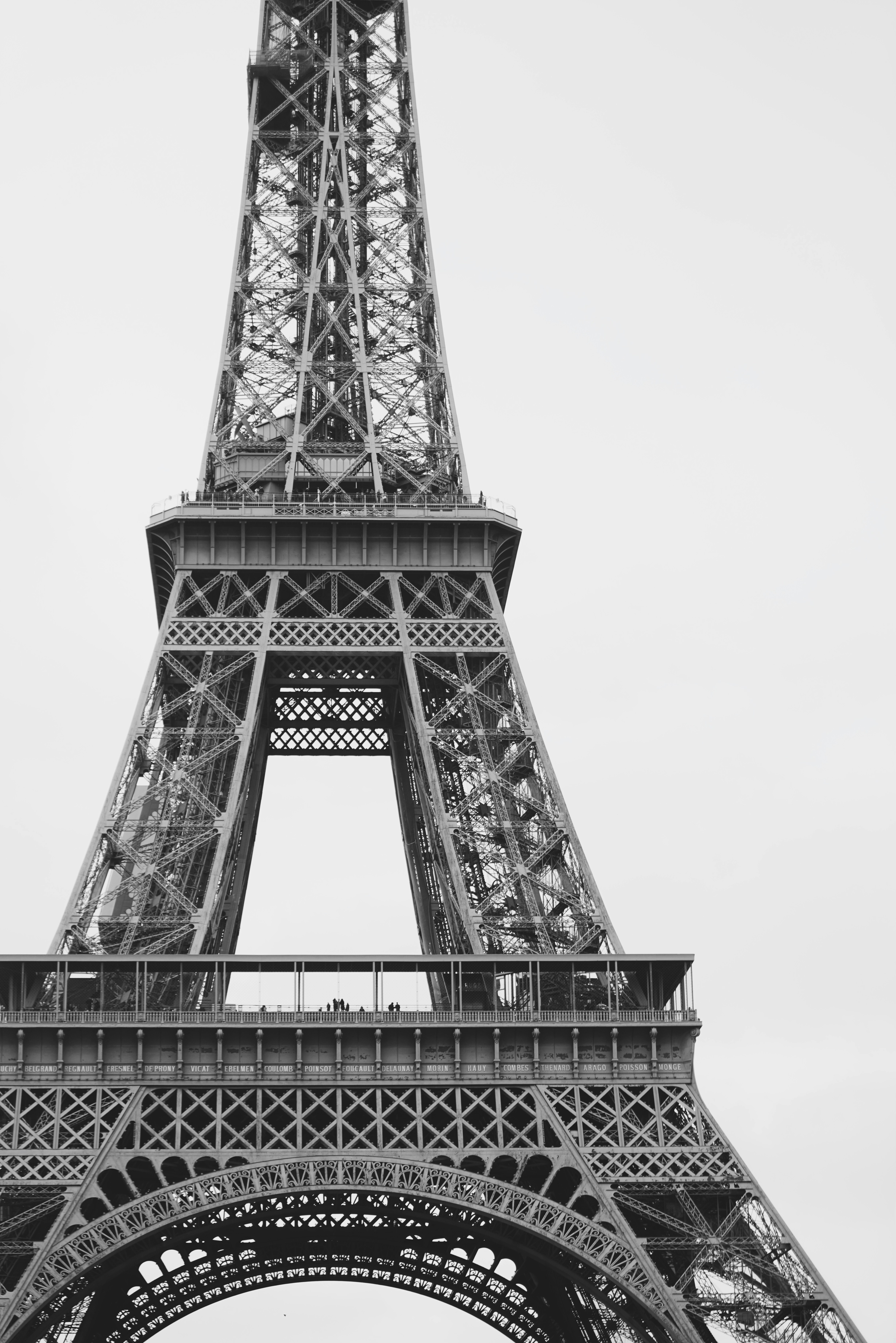 Up-Close Lattice: The Eiffel Tower's Iron Veins in Monochrome