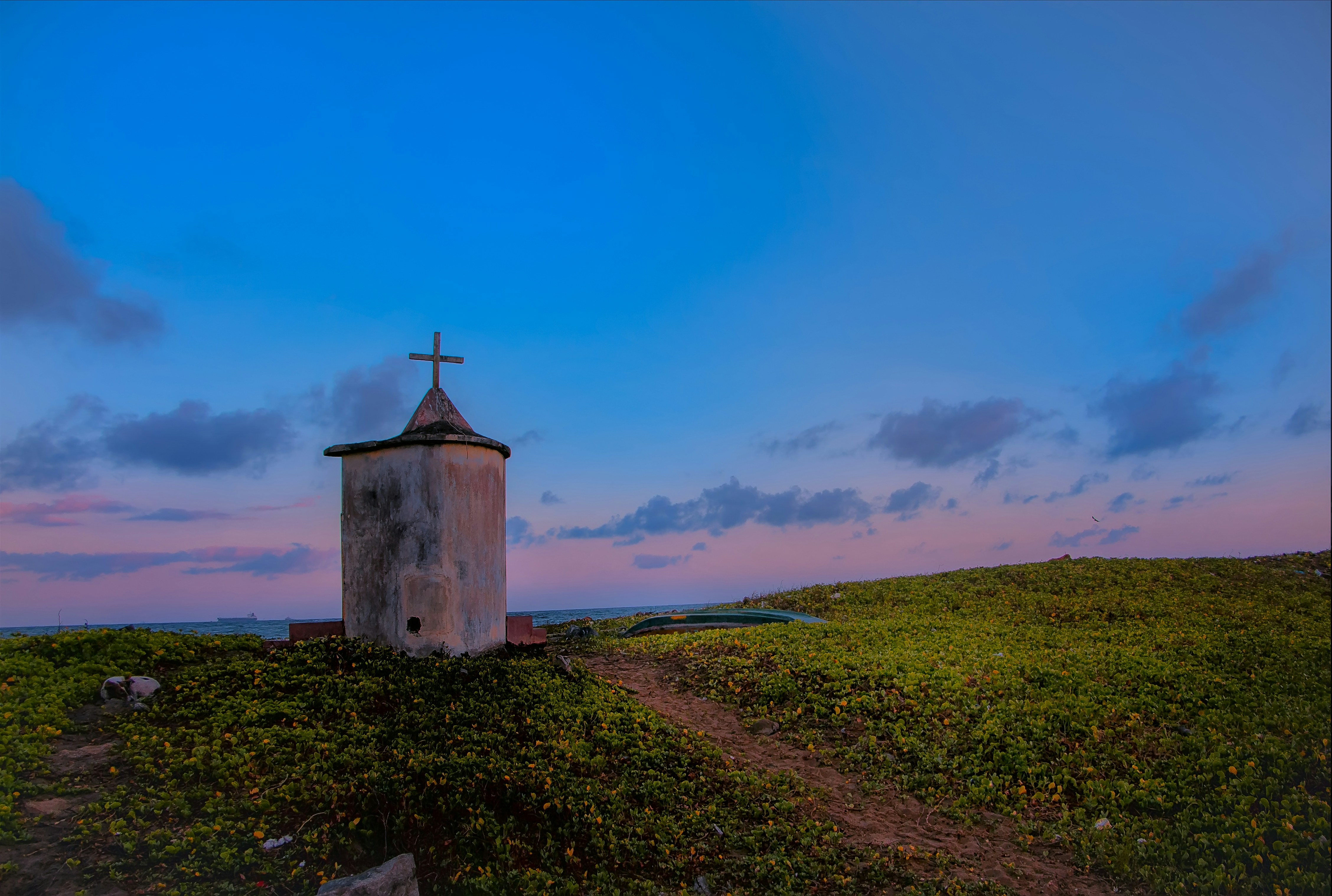 Lone Chapel on a Wind-Worn Hill at Dusk