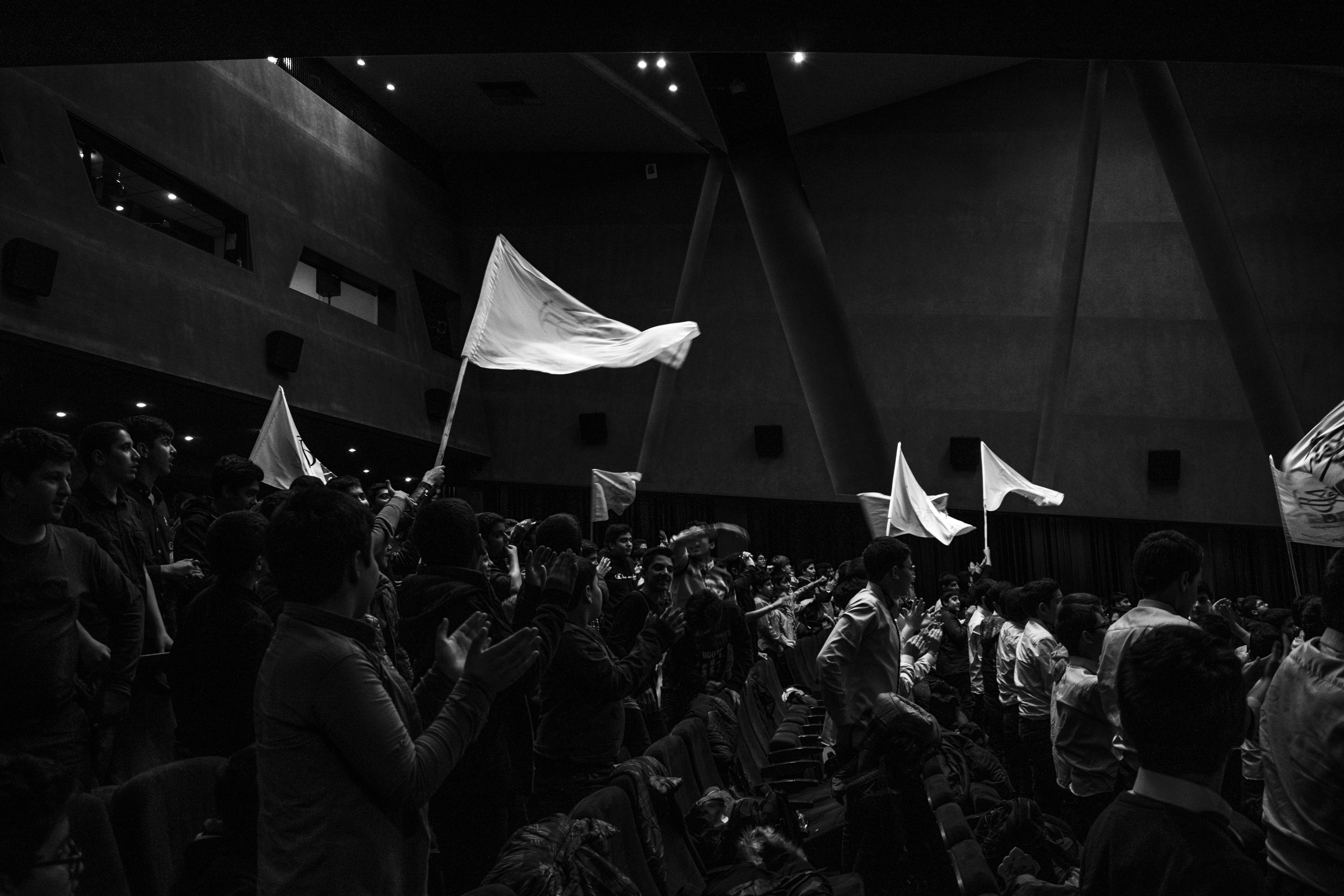 flags | grayscaled photo of cinema