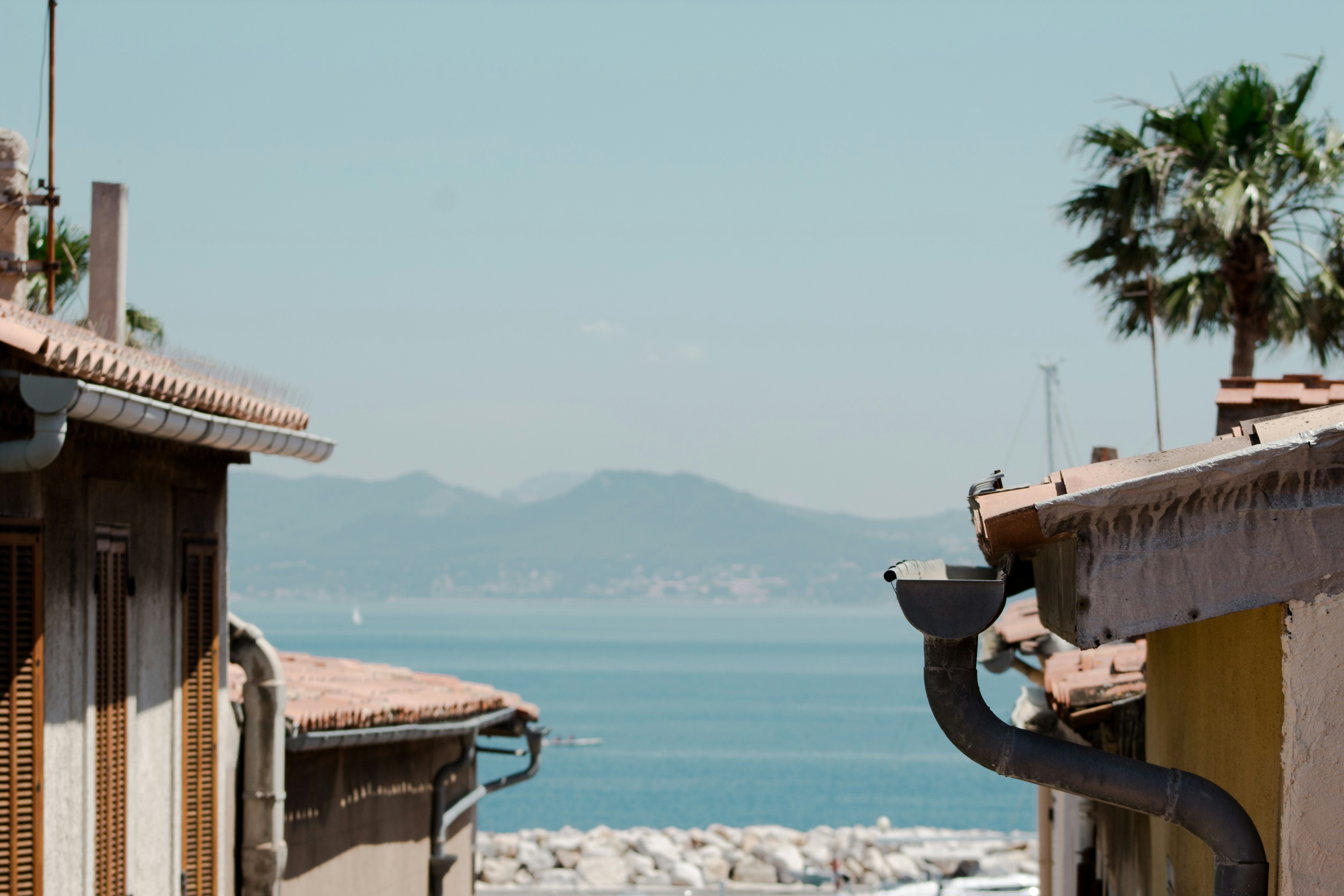 Seaside Rooftops Framing Distant Horizons
