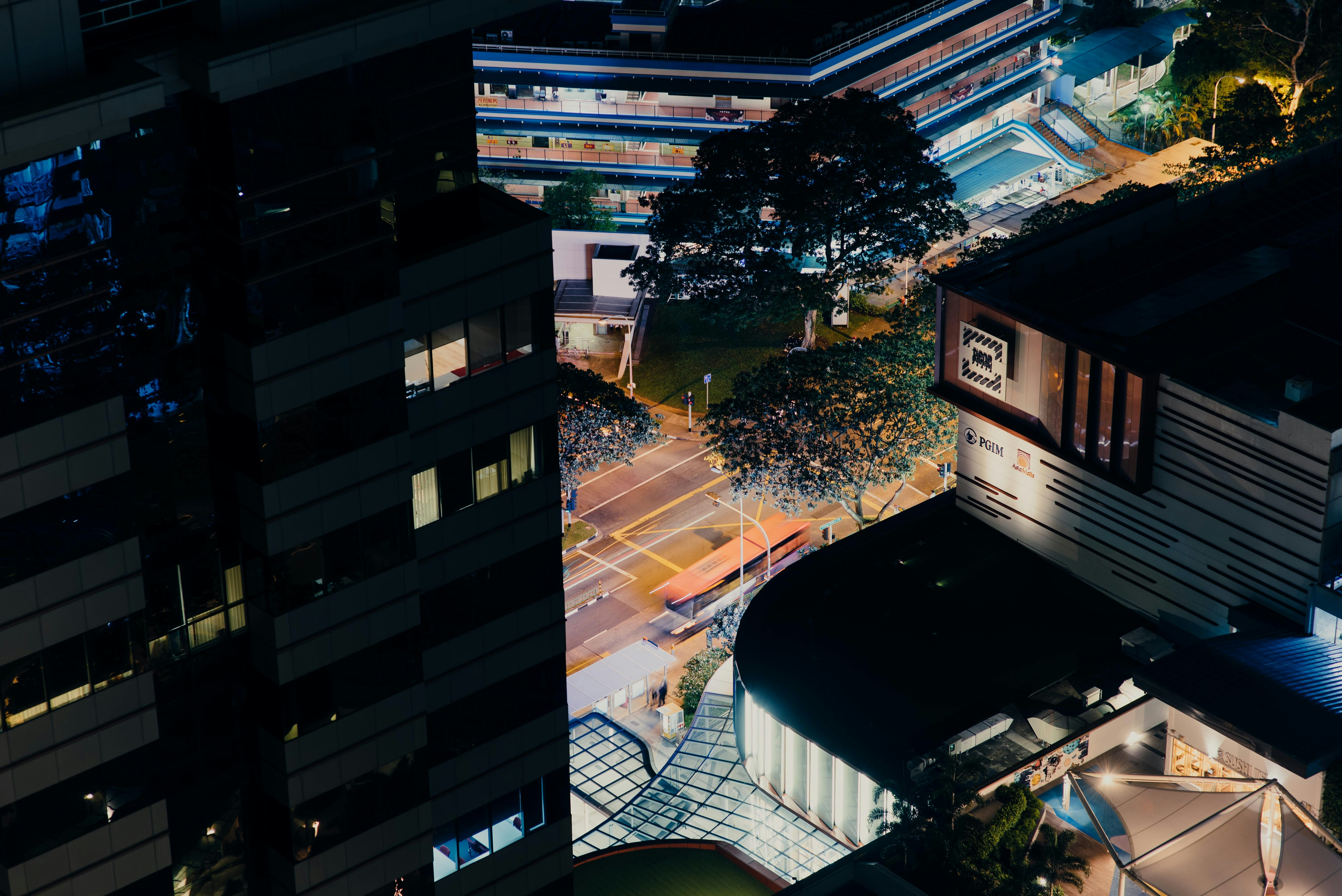 Aerial view photo of black and white concrete high-rise buildings photo ...