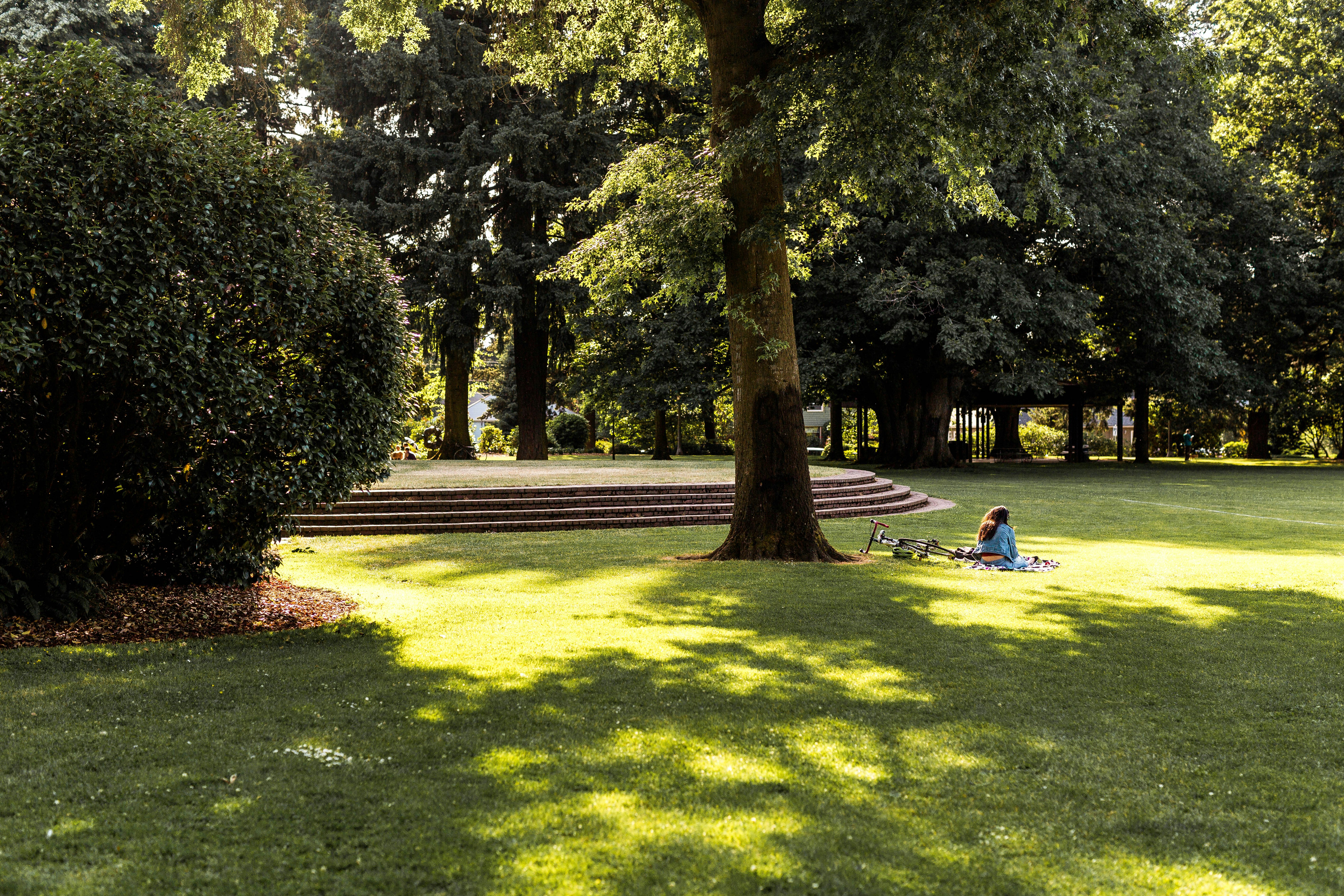 A Girl and Her Bike in a Park