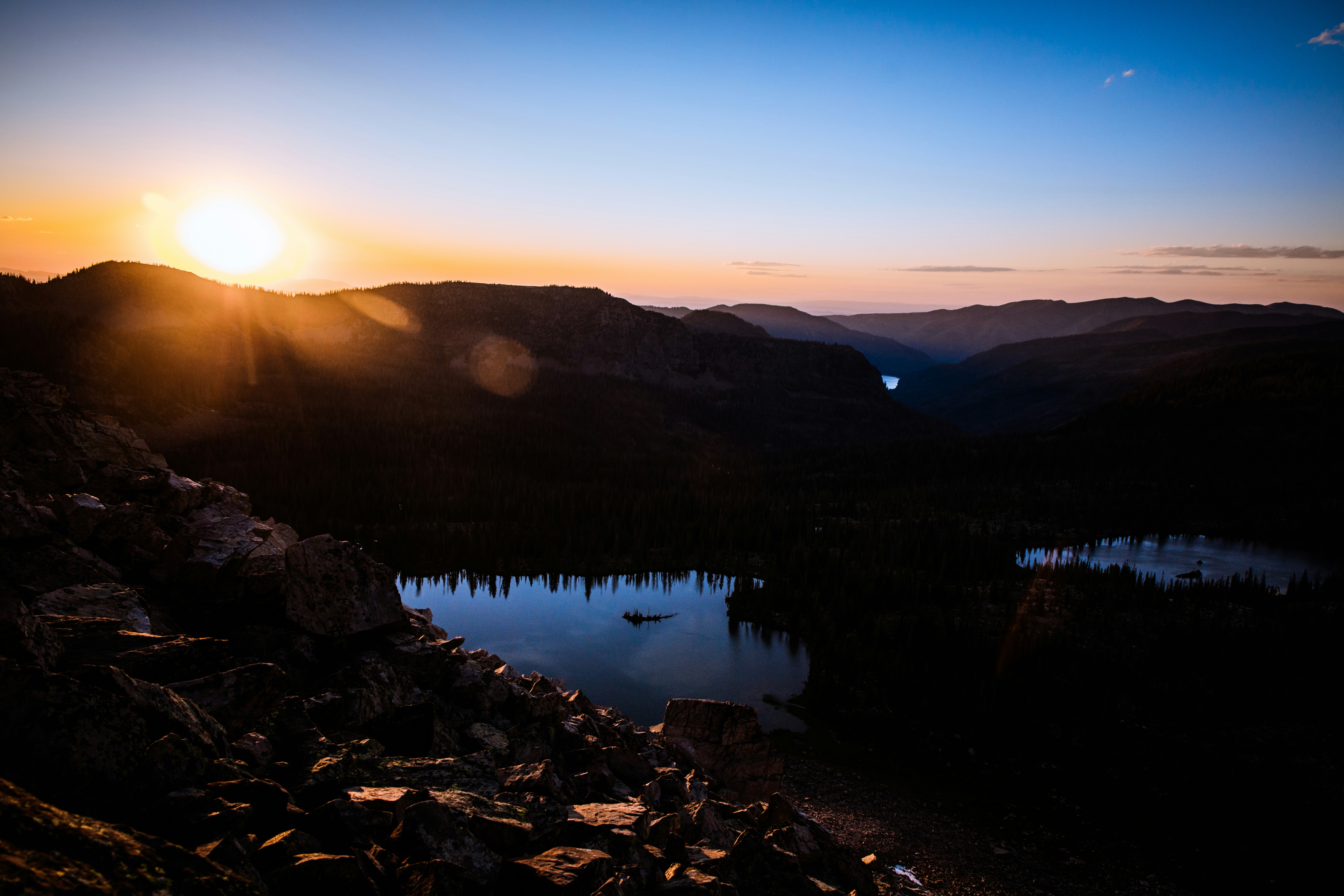Golden Horizon Over Mountain Lakes