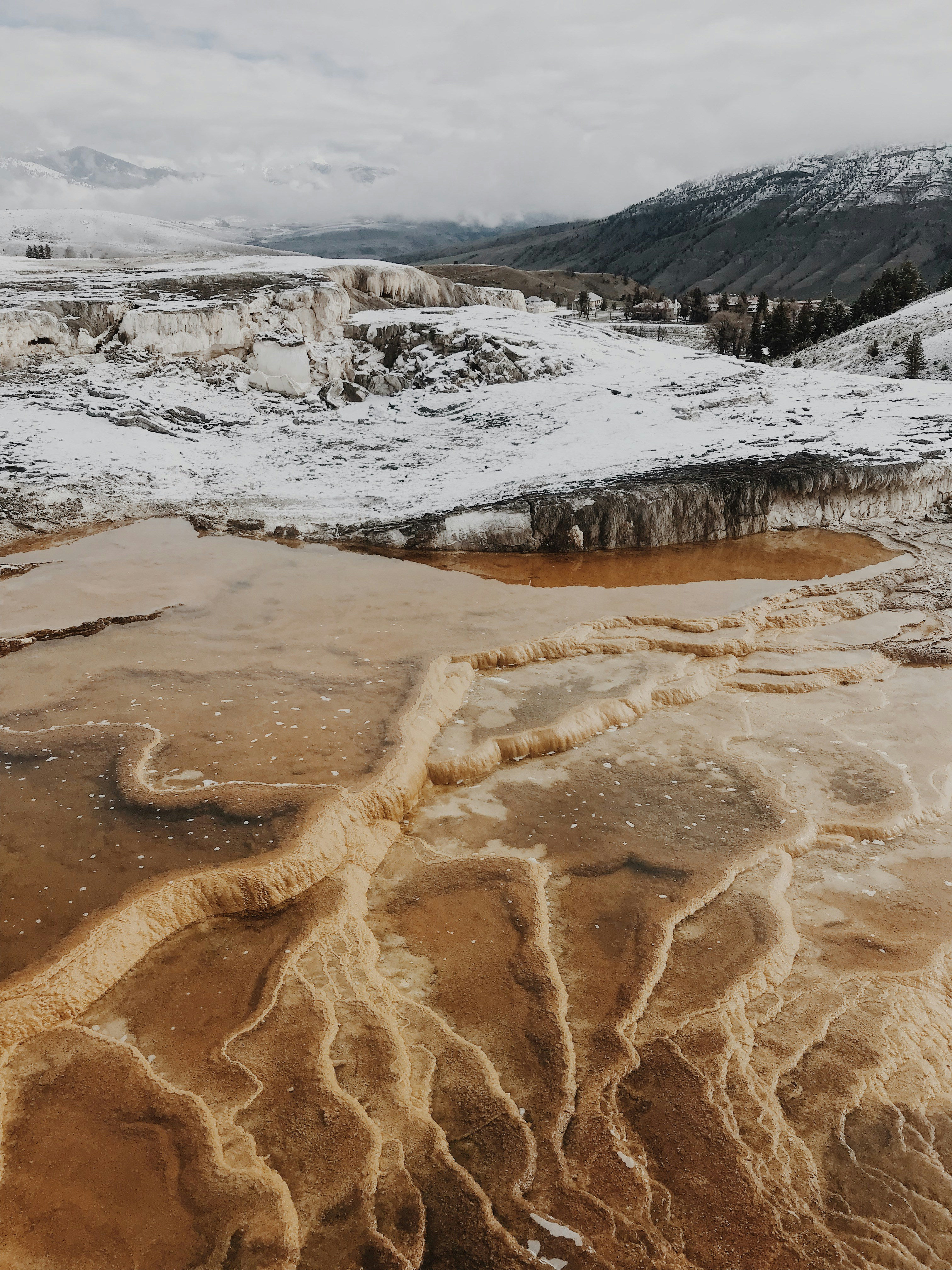 aerial photography of brown and white field