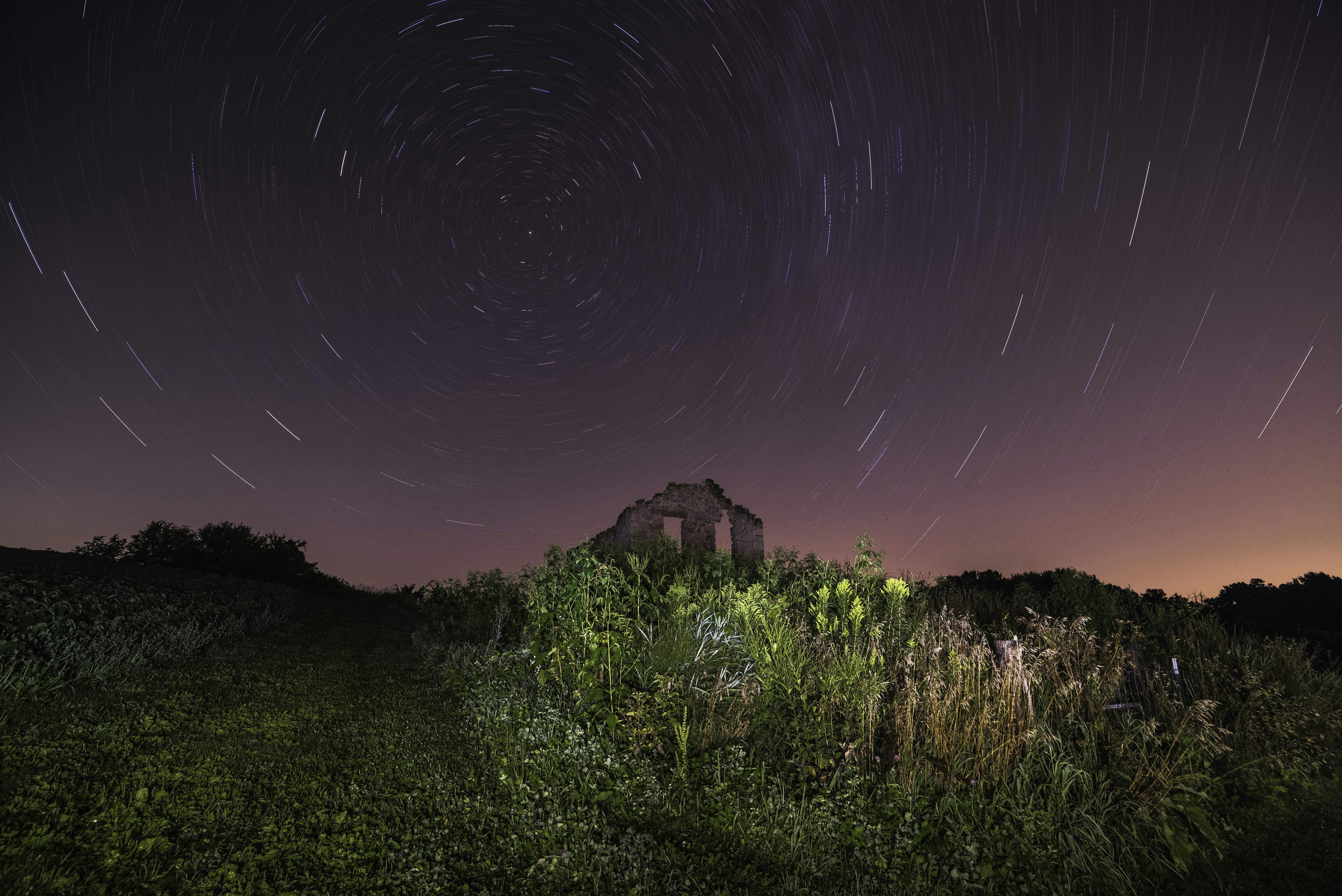 There is an old ruin building by Indian lake that I think is a burned down church from long ago. One night, I went out and did star trail over the building. If you use this photo, please consider crediting https://www.goodfreephotos.com . Not required by always appreciated.