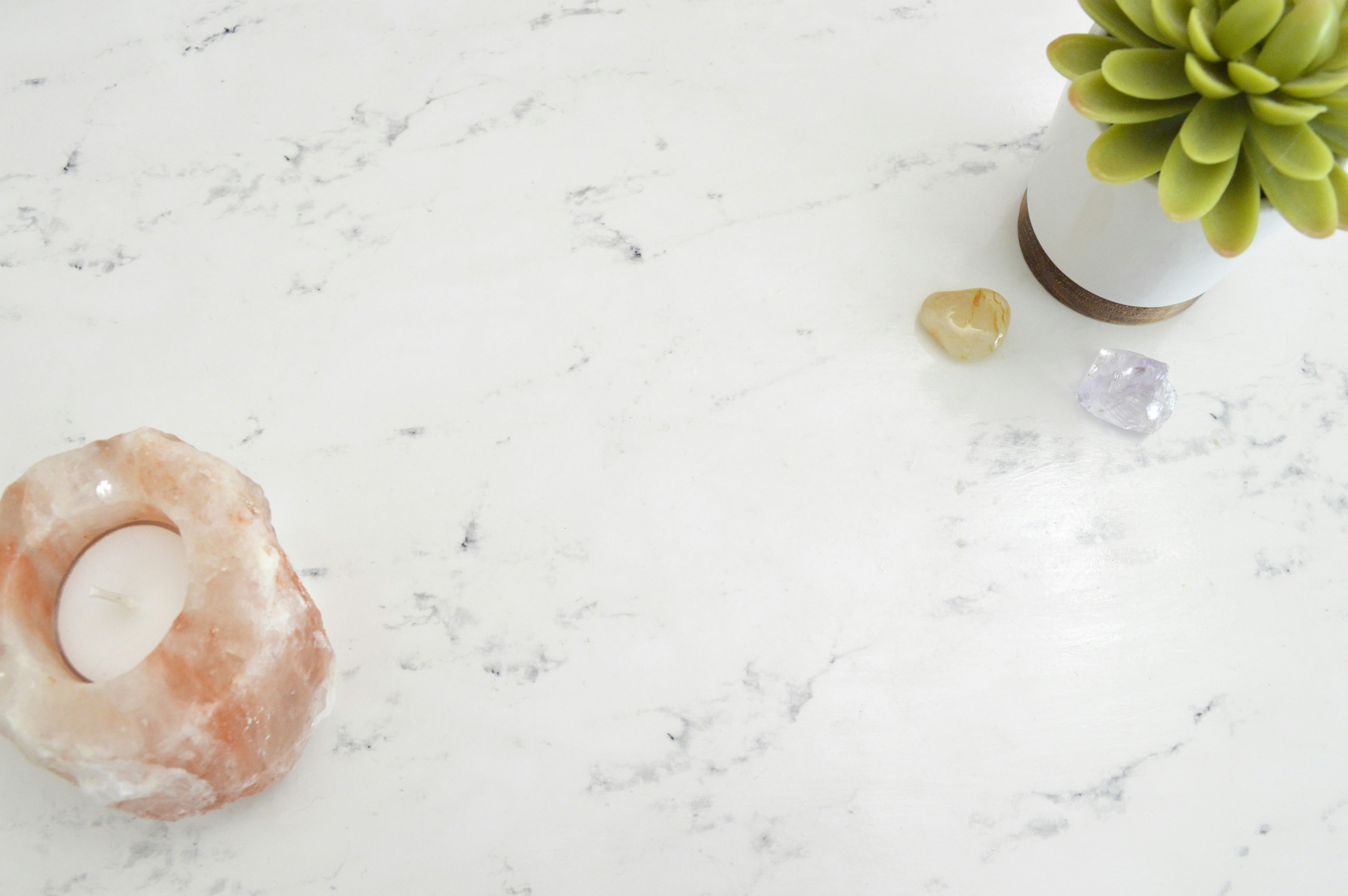 Marble Quiet: Blush Salt Lamp with Succulent and Crystal Fragments