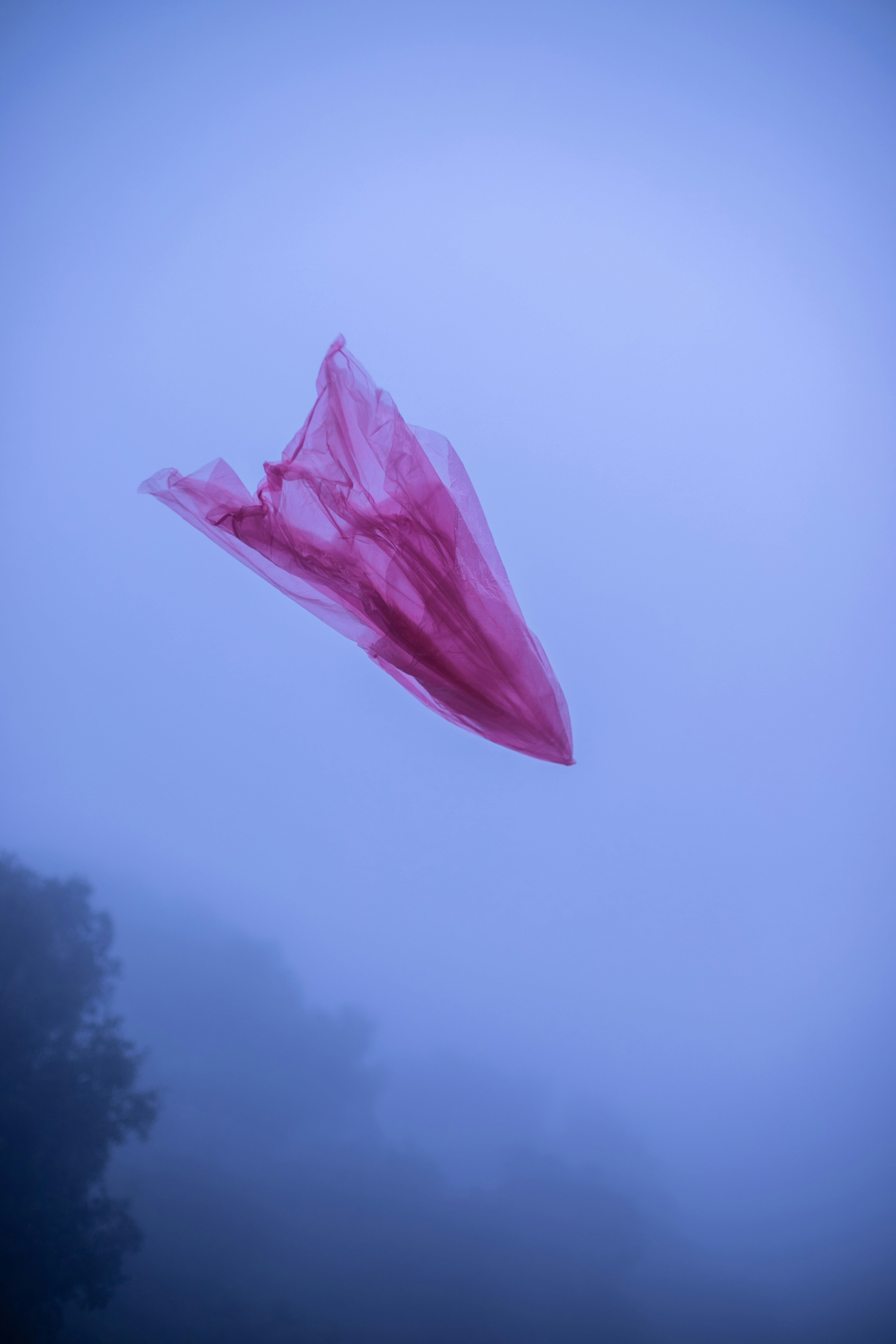 Magenta Silk Drifting Through a Quiet Blue Mist