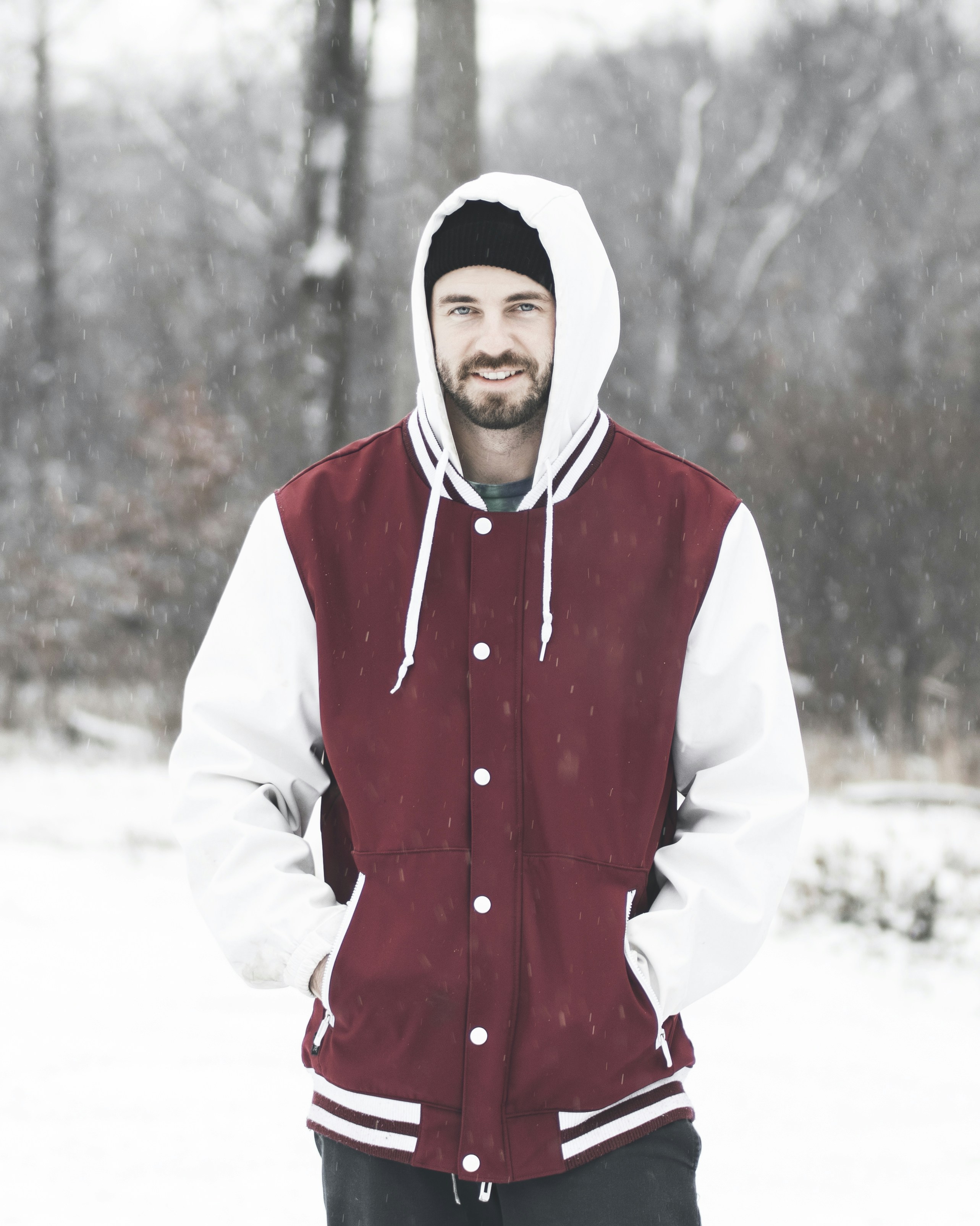 Crimson Varsity in a Snowfall: A Quiet Winter Portrait