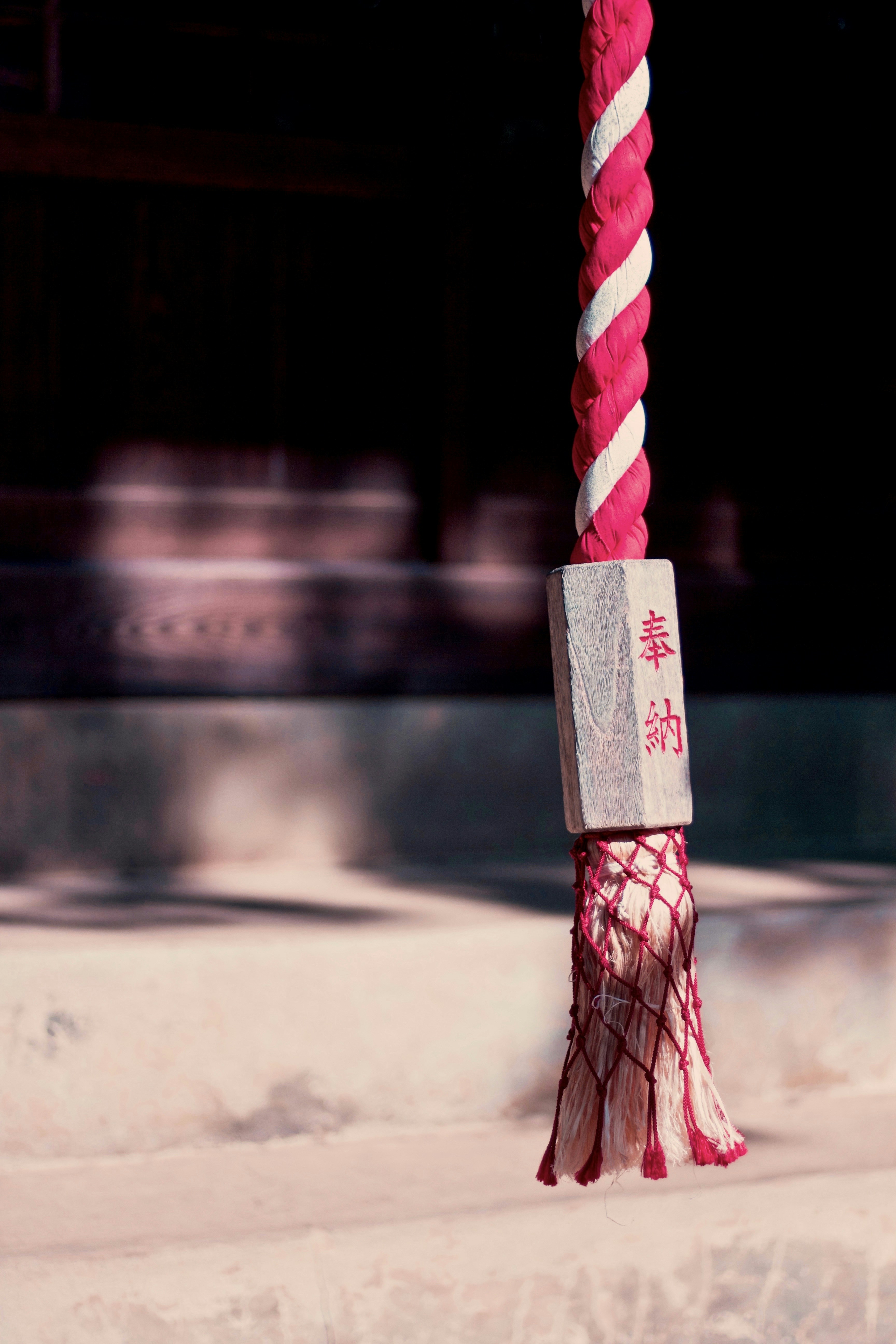 Crimson Tether in Shadow: A Wooden Shrine Charm