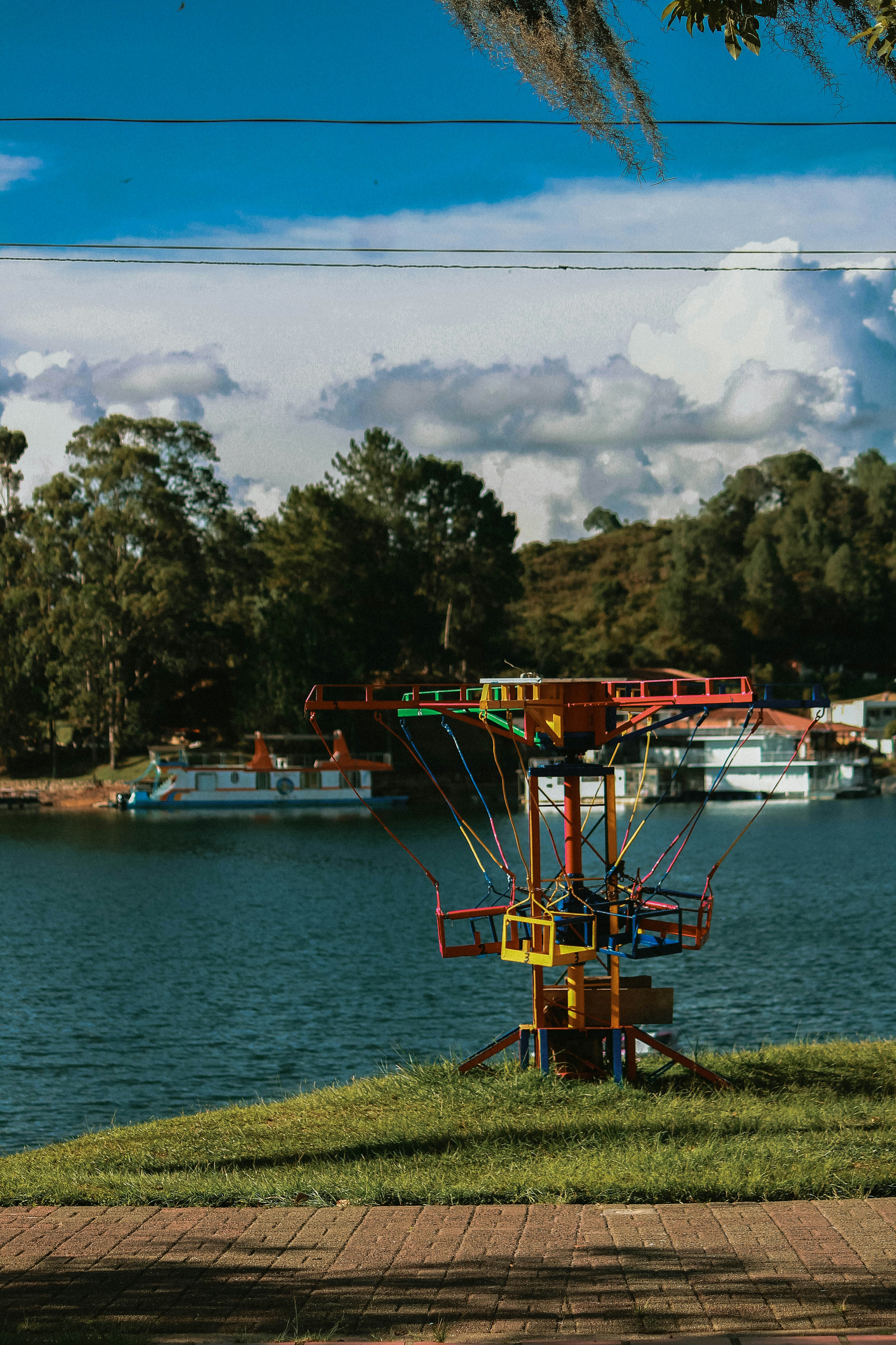 Rainbow Framework by the Lakeside: A Quiet Moment with Colorful Rigs
