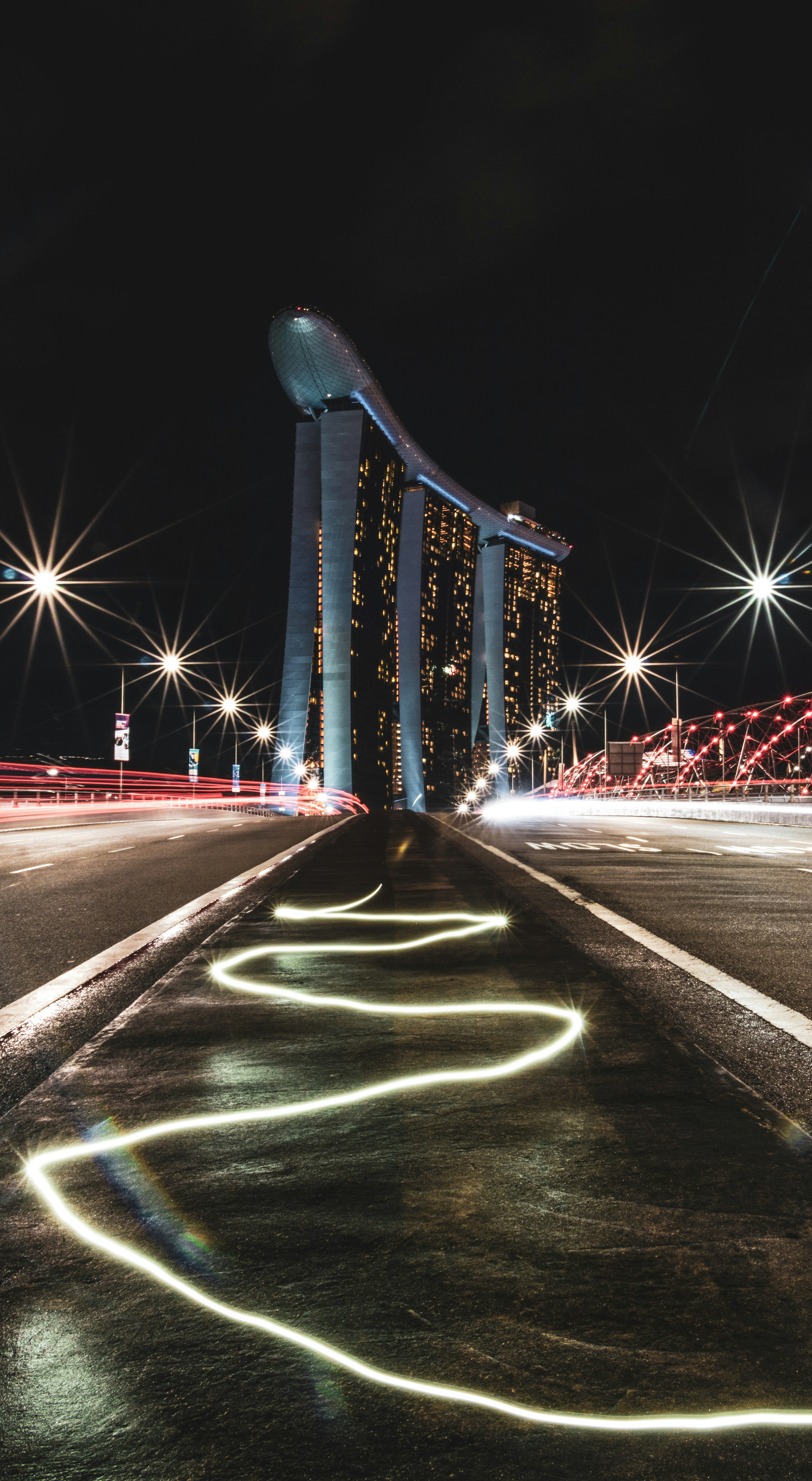 Light Trails Toward a Night-Spire