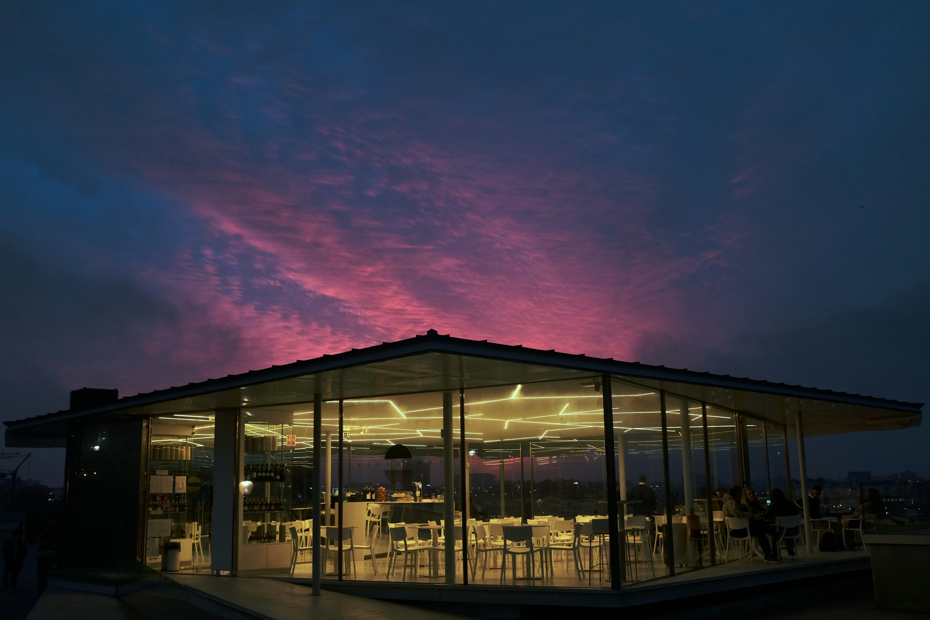 Twilight Reflections on Glass Pavilion