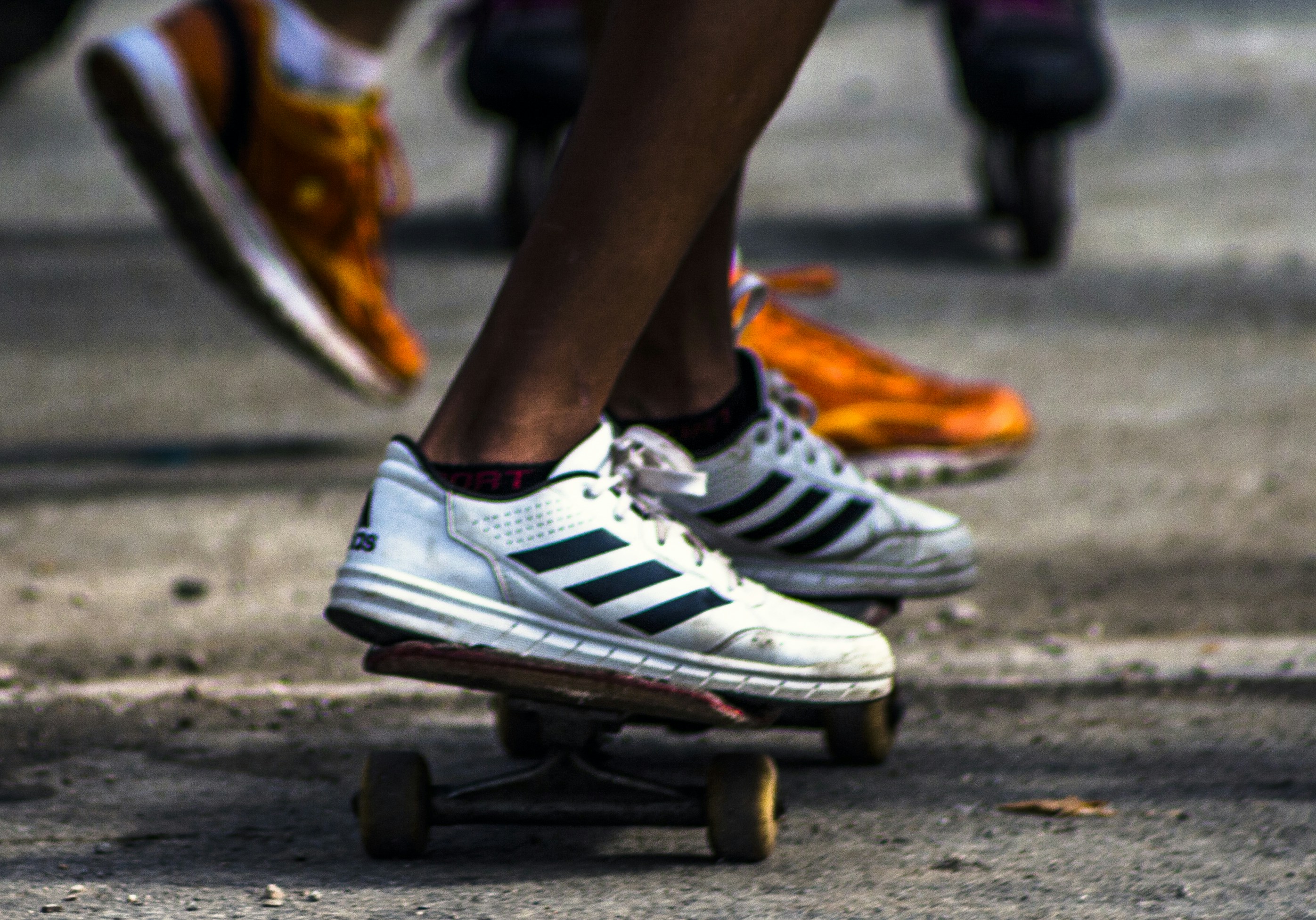 Powerful push from the sidewalk beneath the board: a skate moment