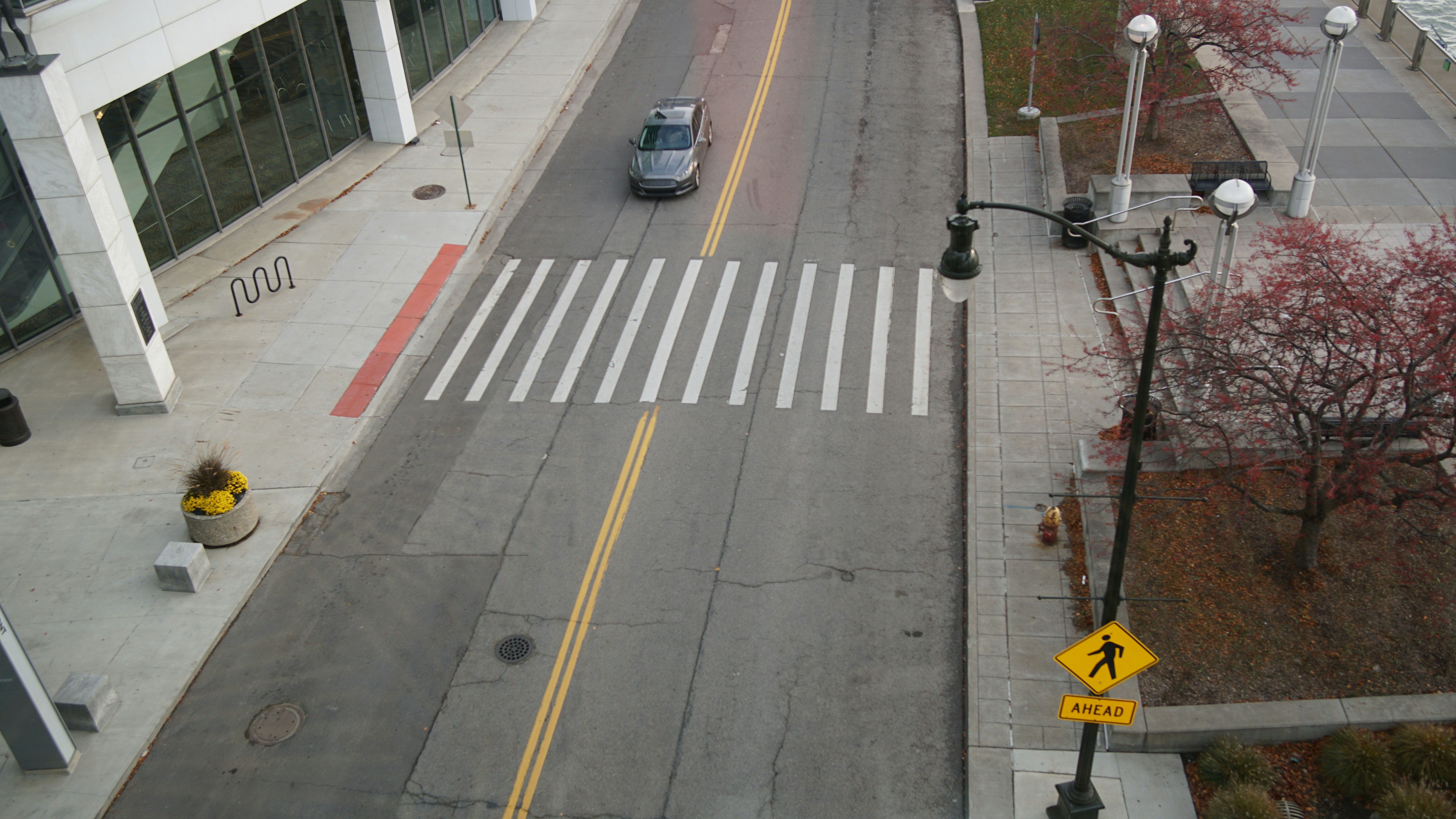 Overhead Crosswalk: Quiet City Street in Focus