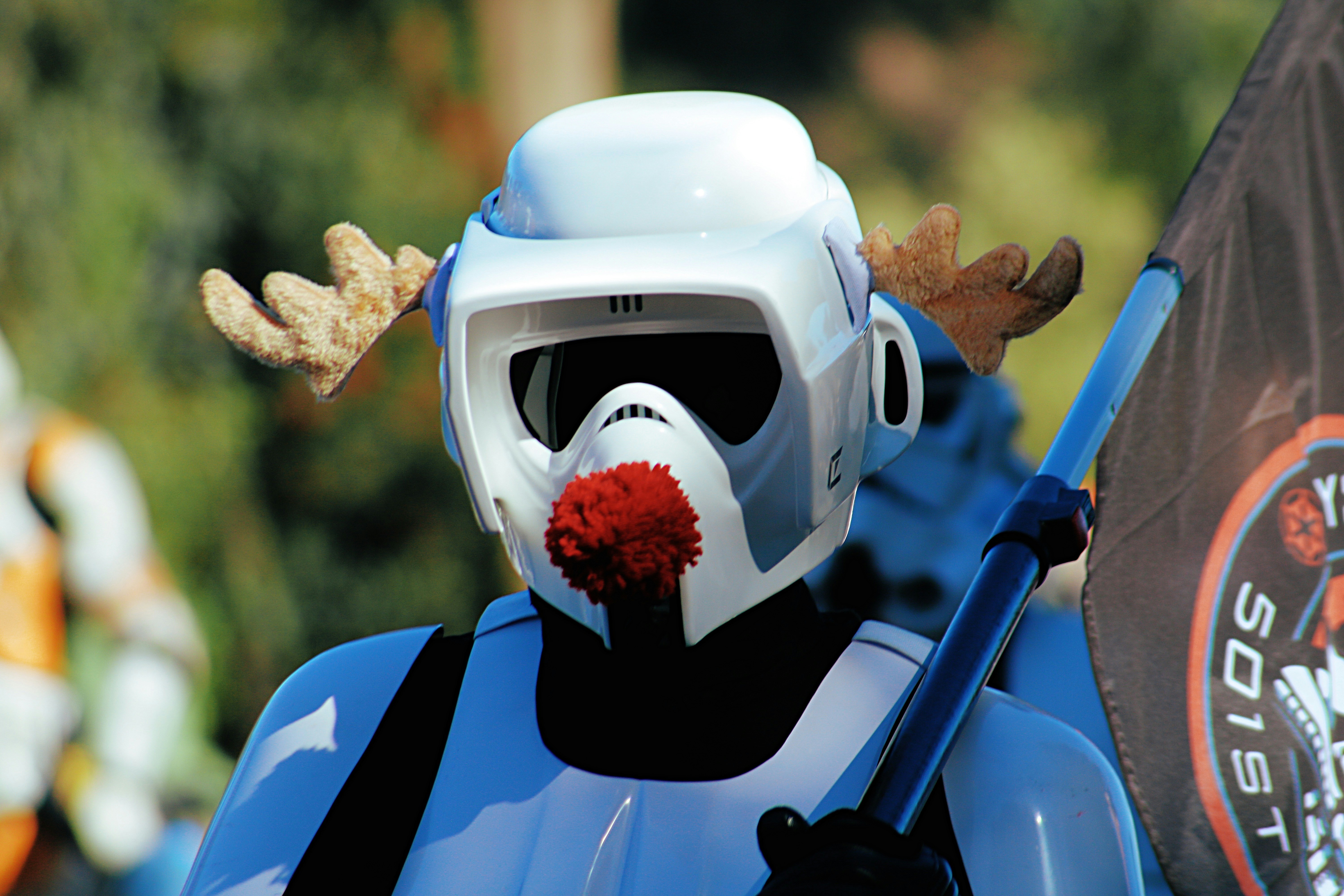 Sturdy Blue Cosplay Knight in Forest Parade