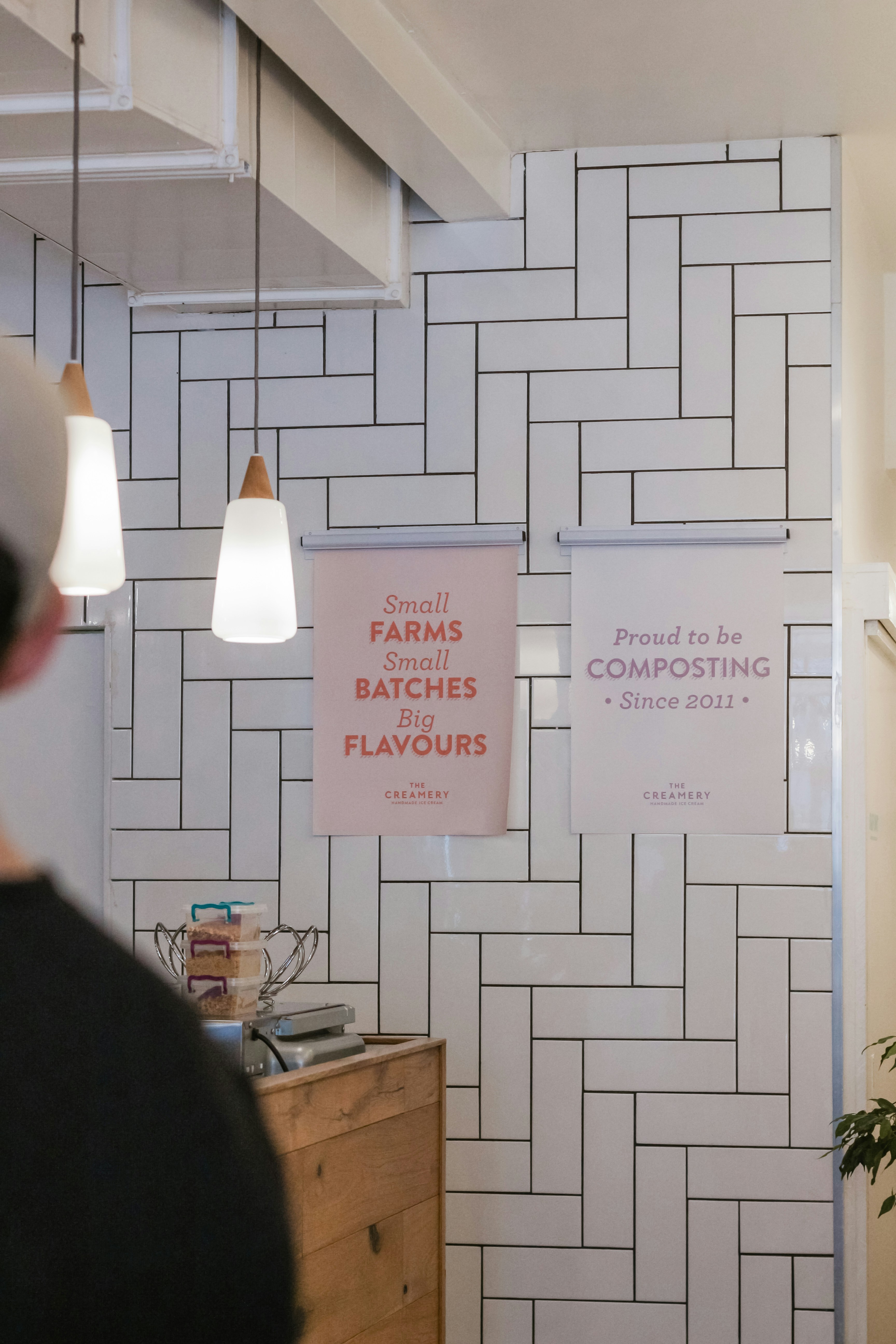 Geometric Tiles and Warm Light at a Modern Café