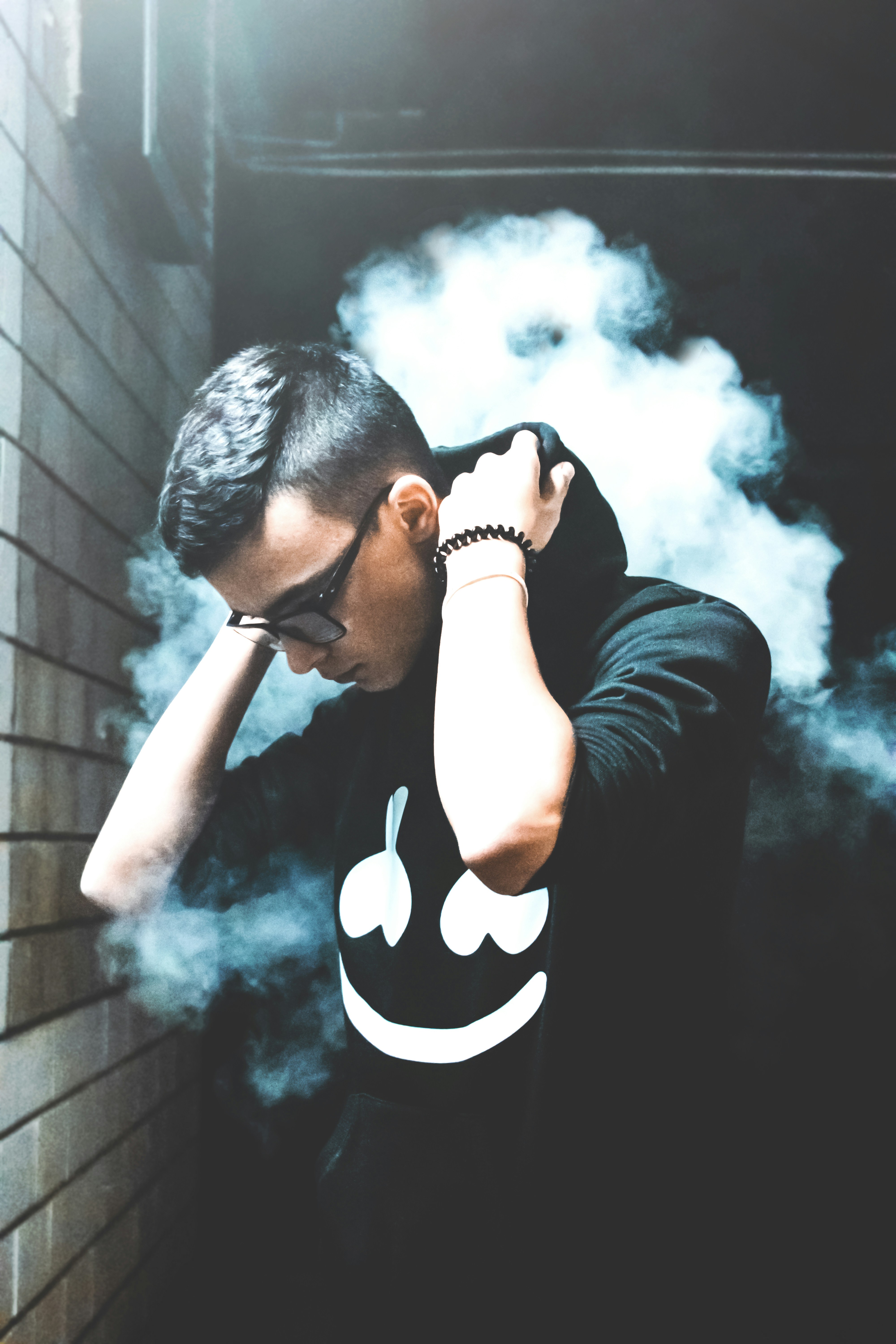 Midnight Smoke: A Hoodie-Clad Moment in Neon Fog