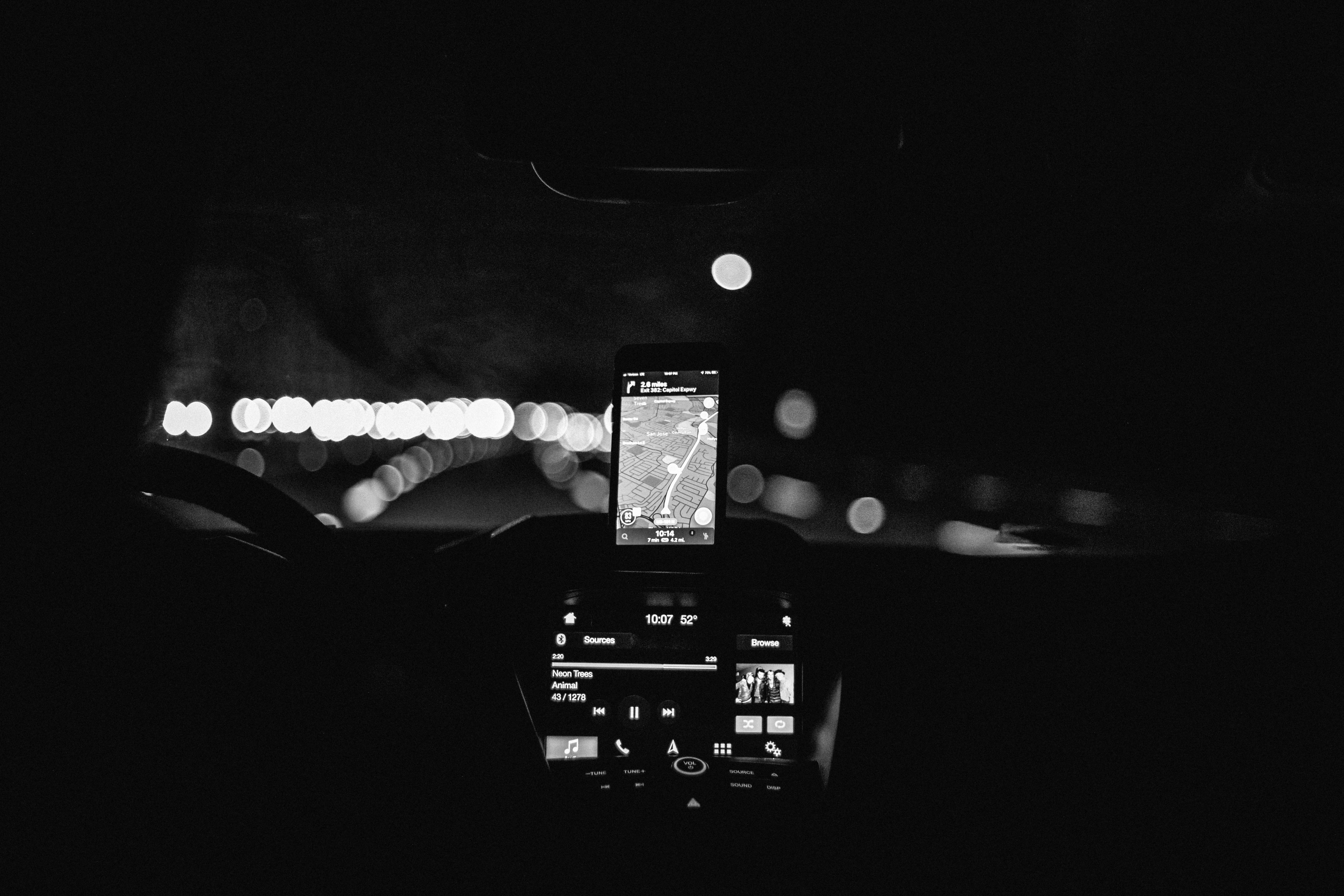 Night Drive: Neon Grid on a Car Console