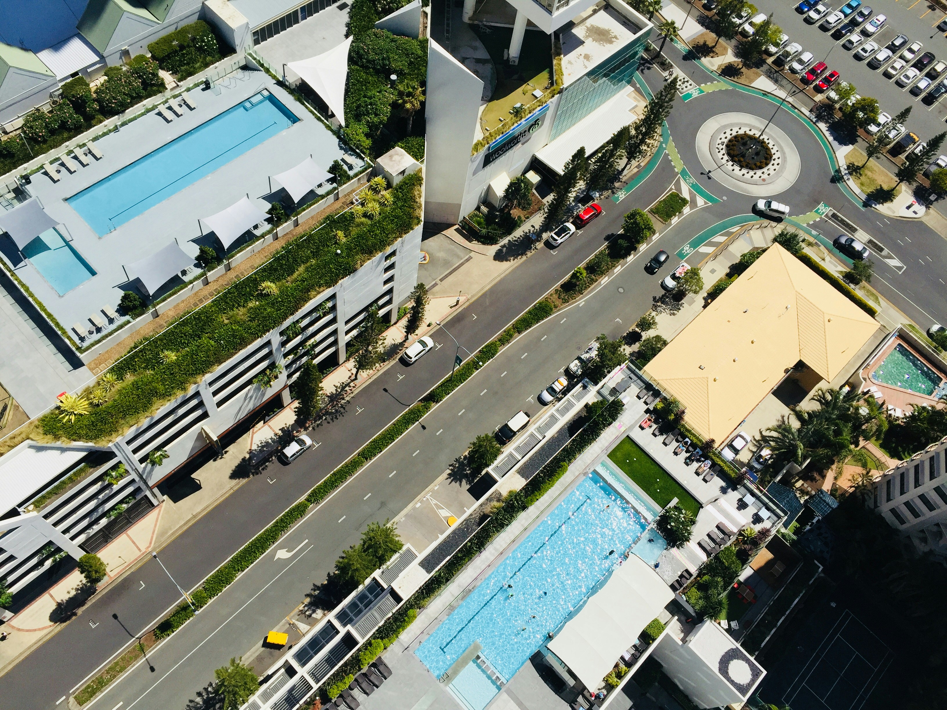Aerial photography of pathways between buildings in urban city photo ...