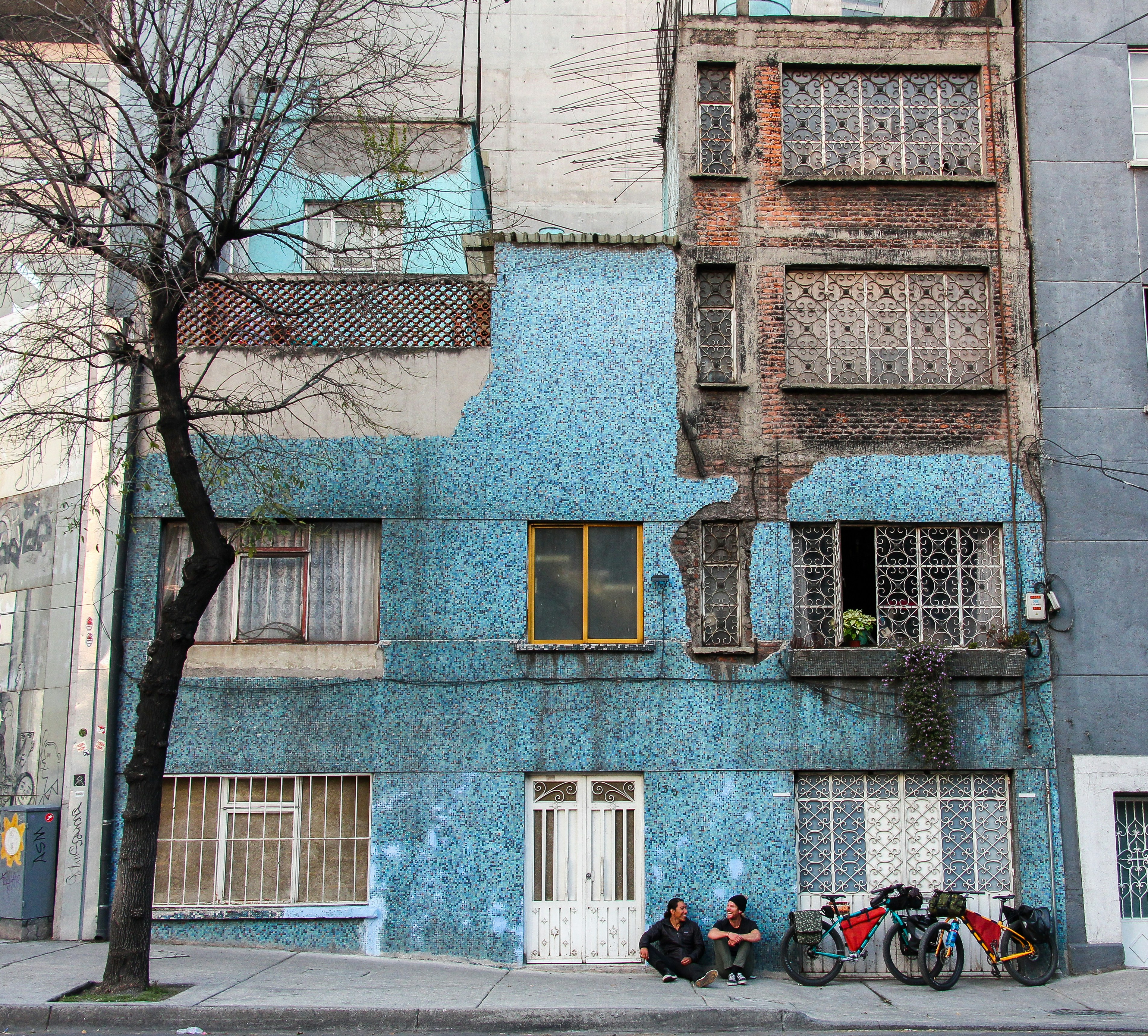 Azure Facade Mosaic: A Quiet Corner of Colorful Urban Texture