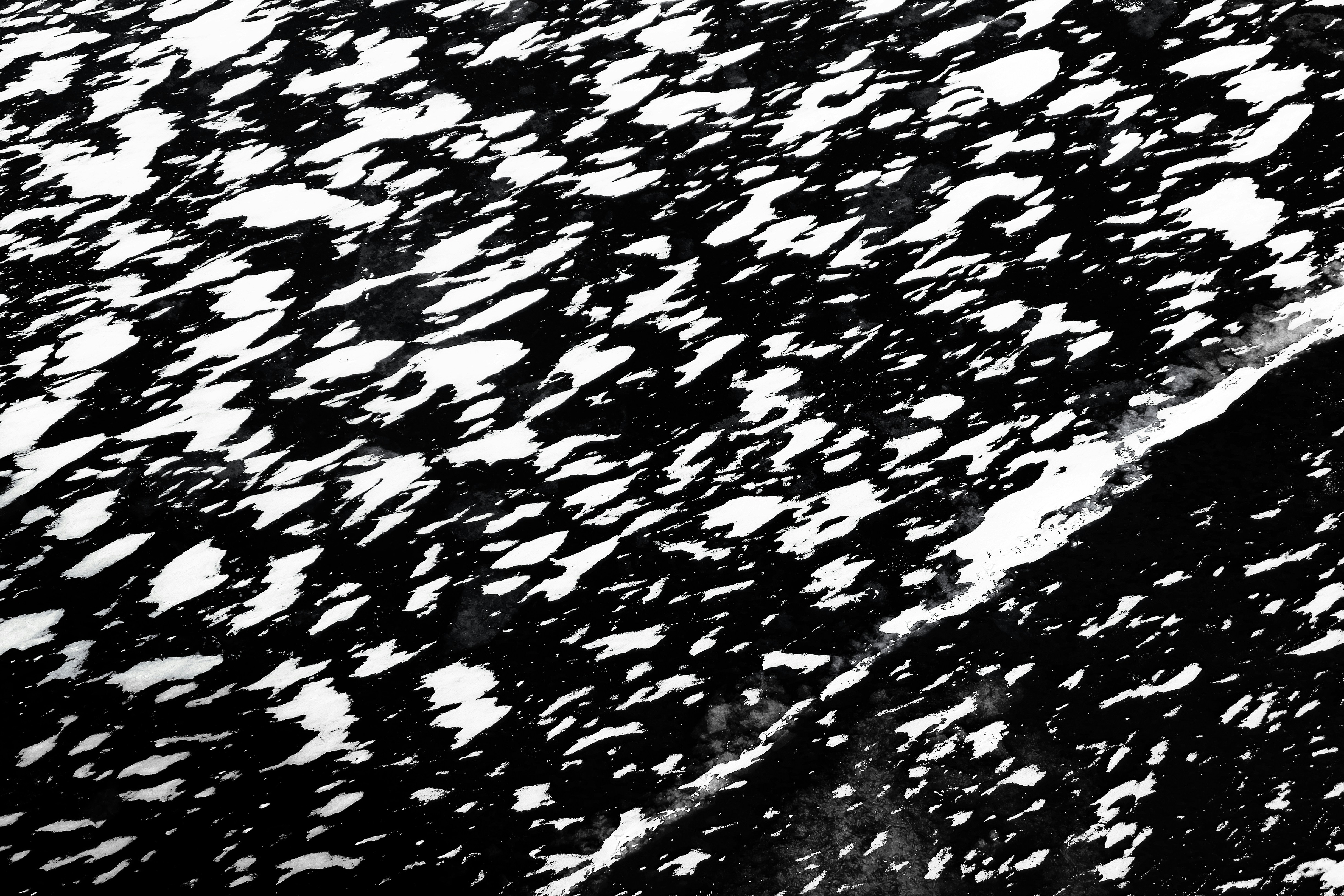 Blizzard with swirling snowflakes against a dark background.