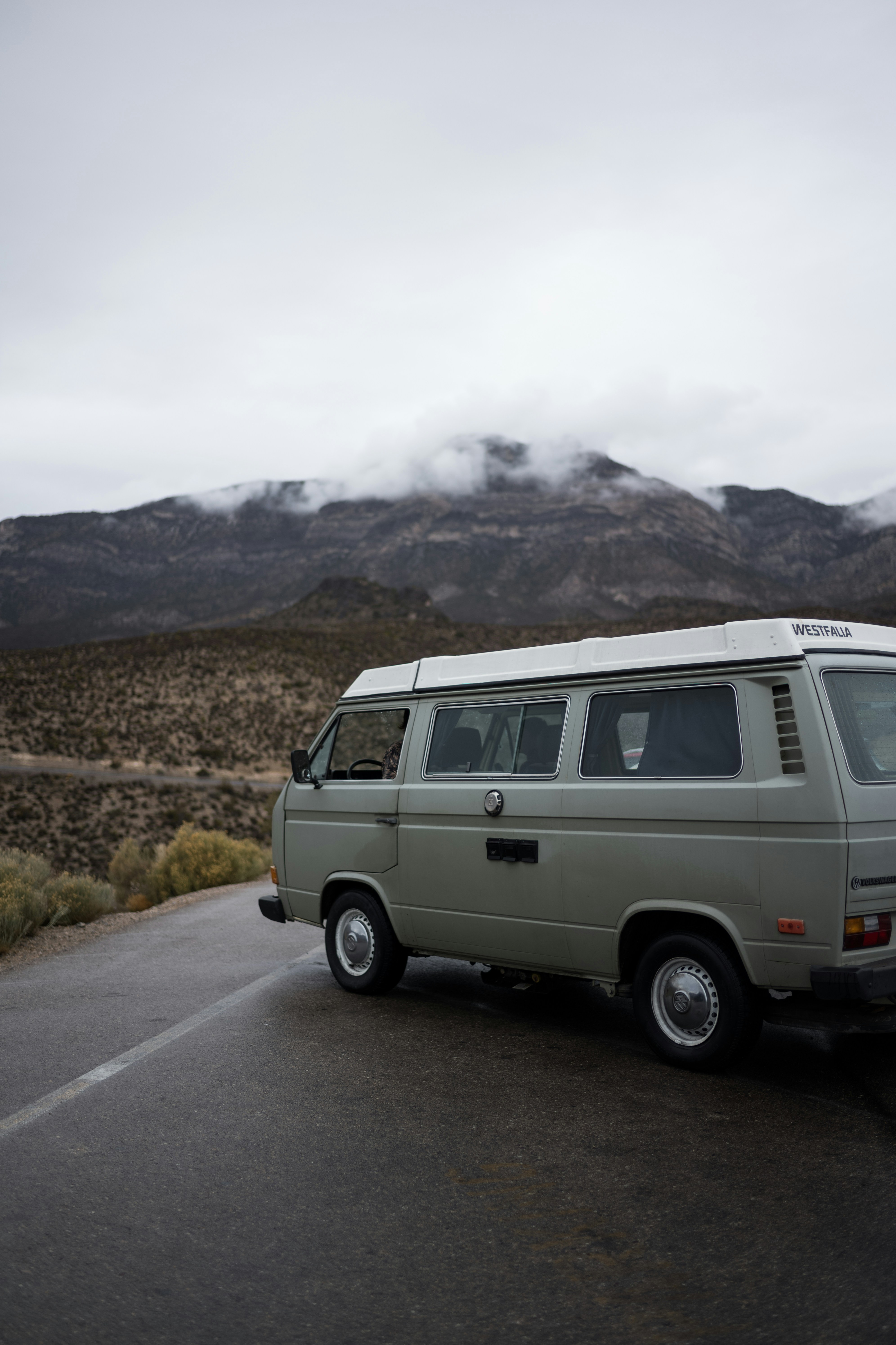 white van on road