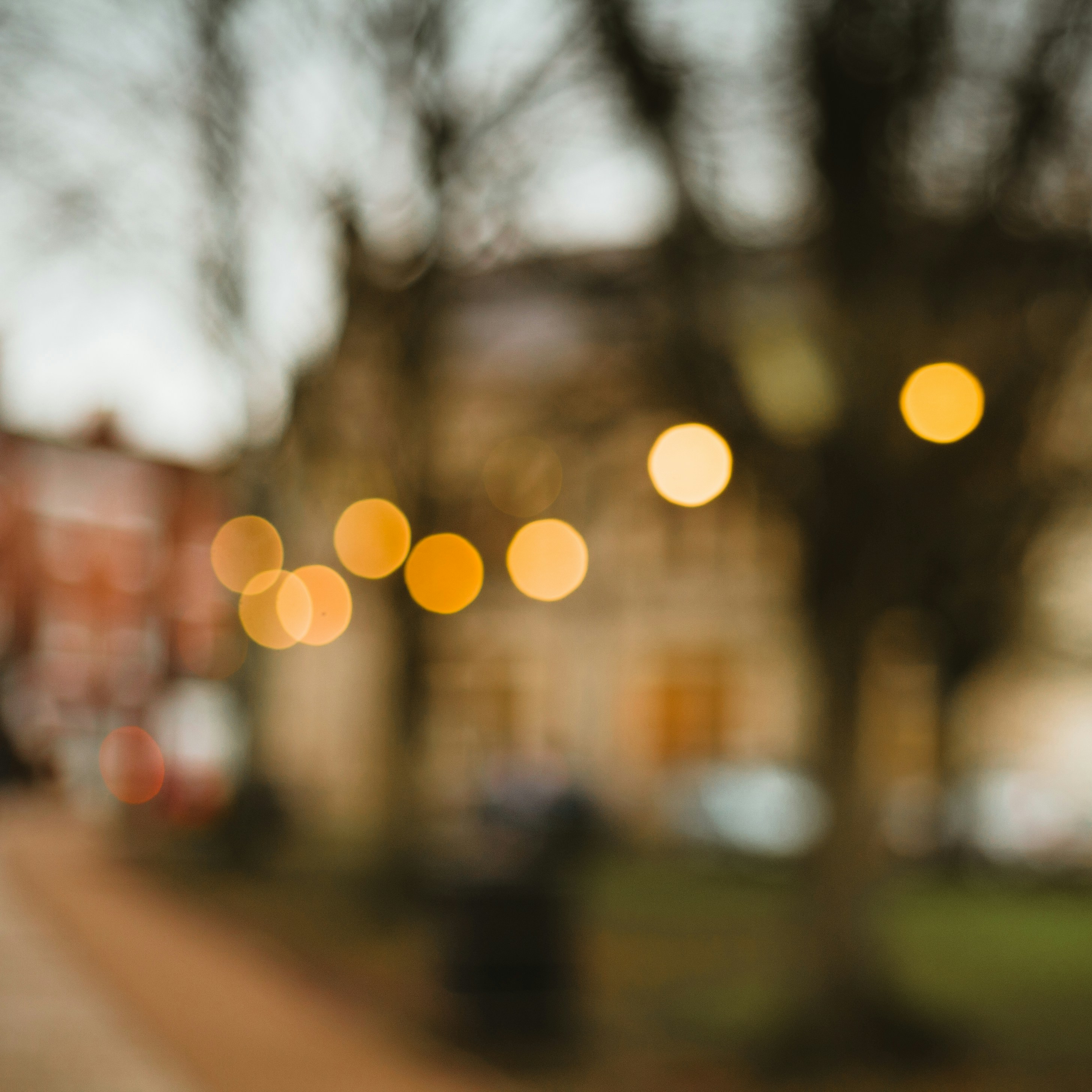 A blurry photo of a city street with buildings and trees photo – Free ...