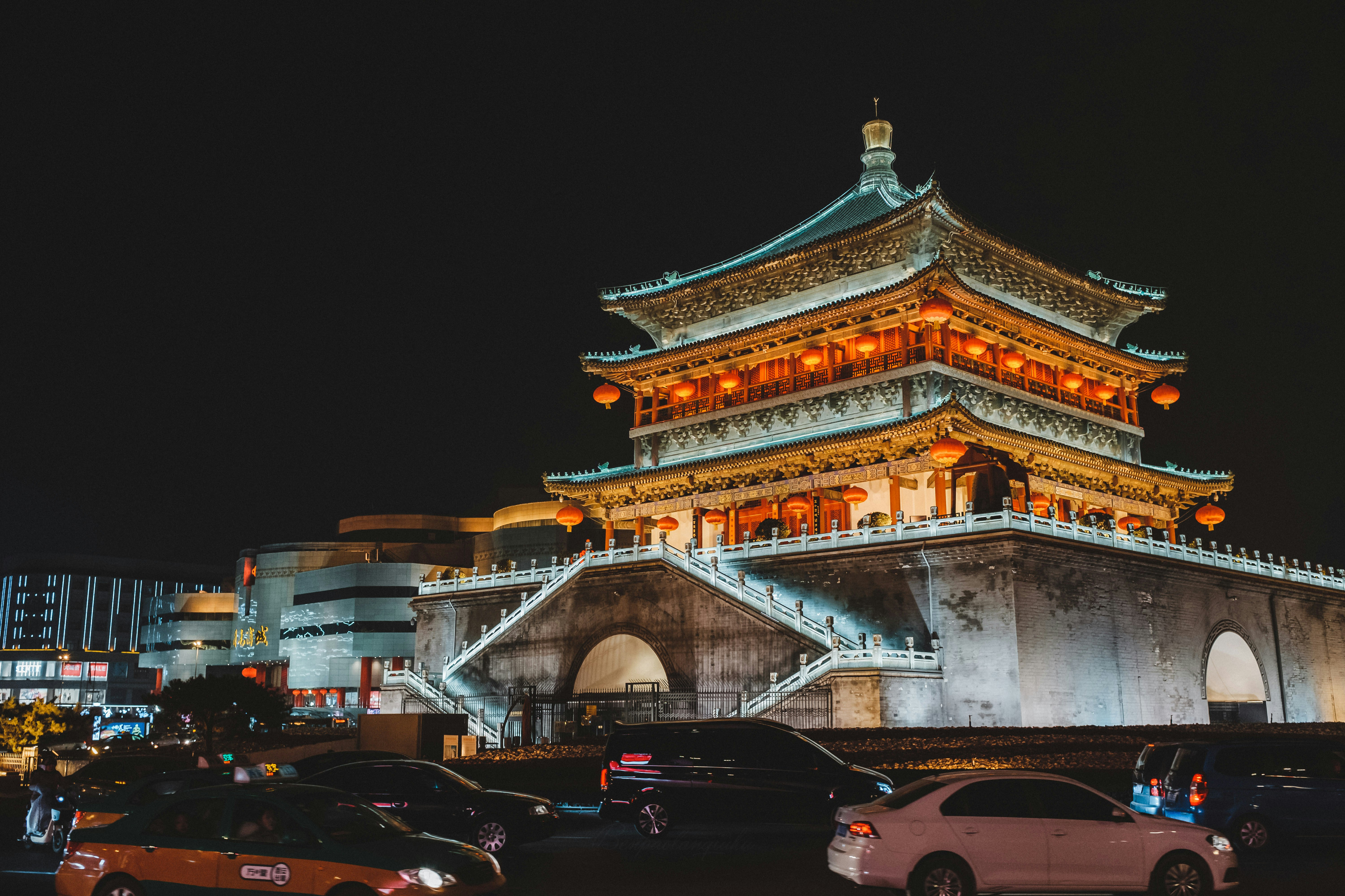 yellow lighted temple
