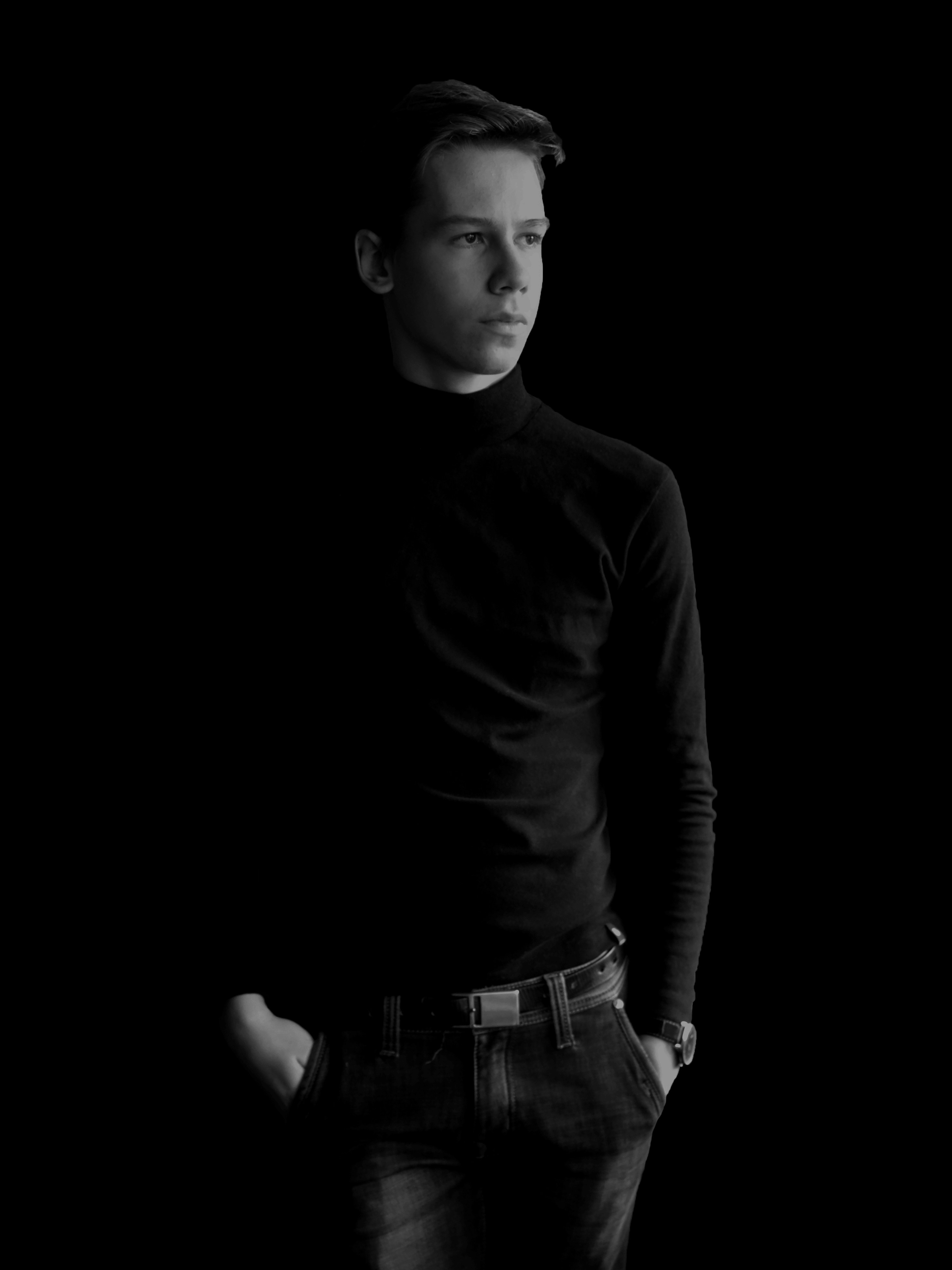 Grayscale photography of man with both hands in pocket photo – Free Black Image on Unsplash