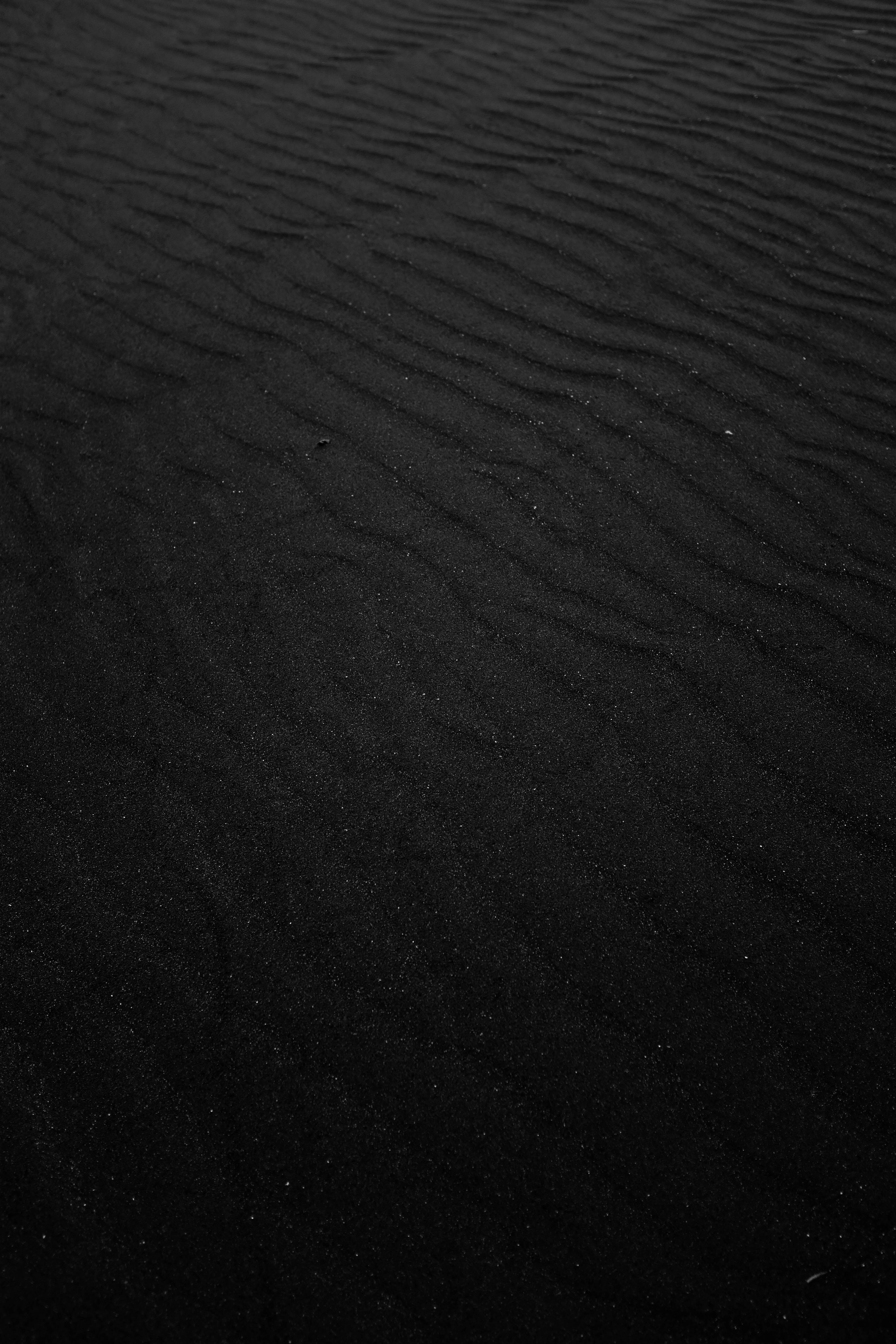 Abstract view of rippled black sand, showcasing intricate patterns and subtle glimmers. The composition highlights the natural beauty of desert landscapes.