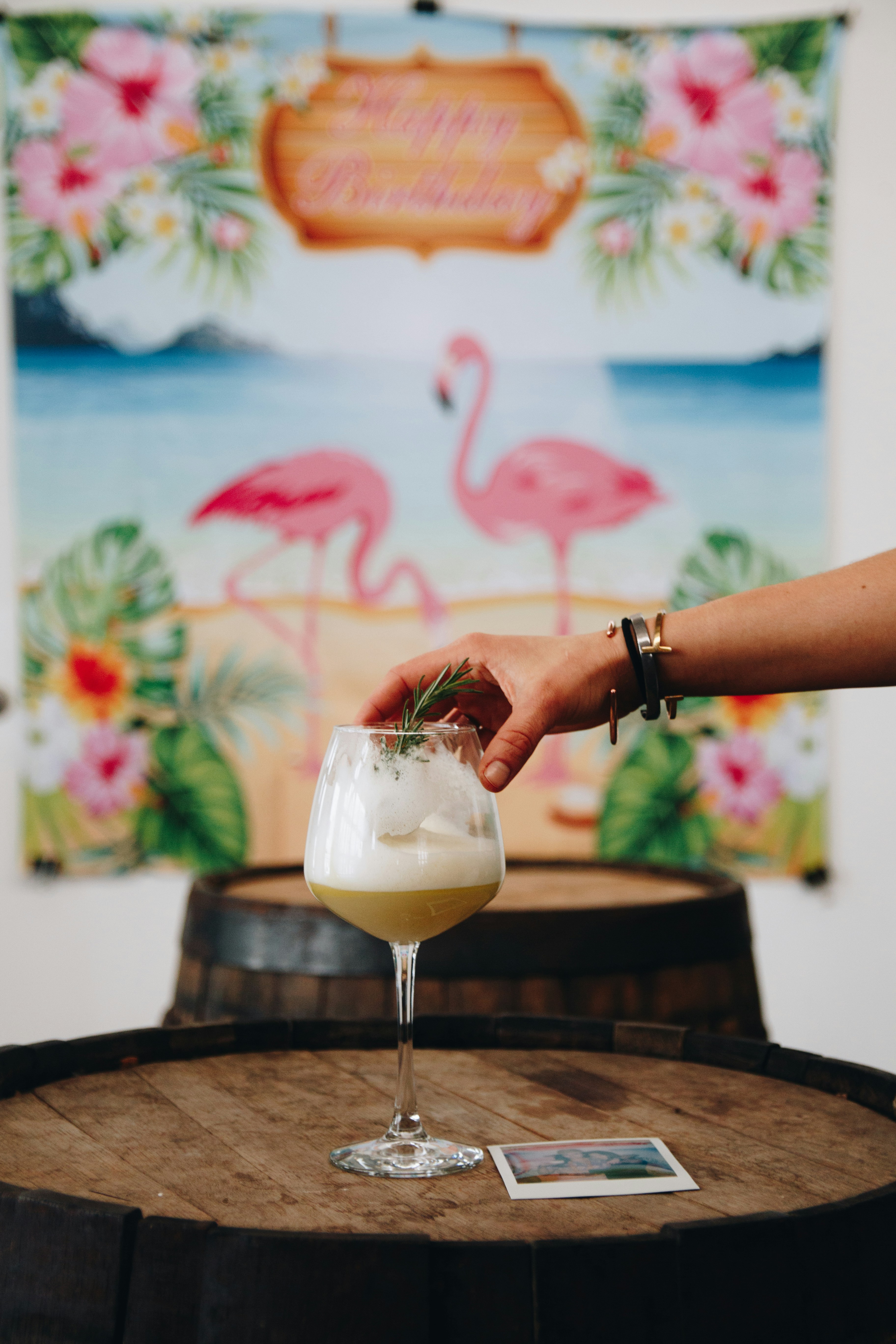 Rosy Hardware: A Tropical Cocktail Caress on a Barrel Stage