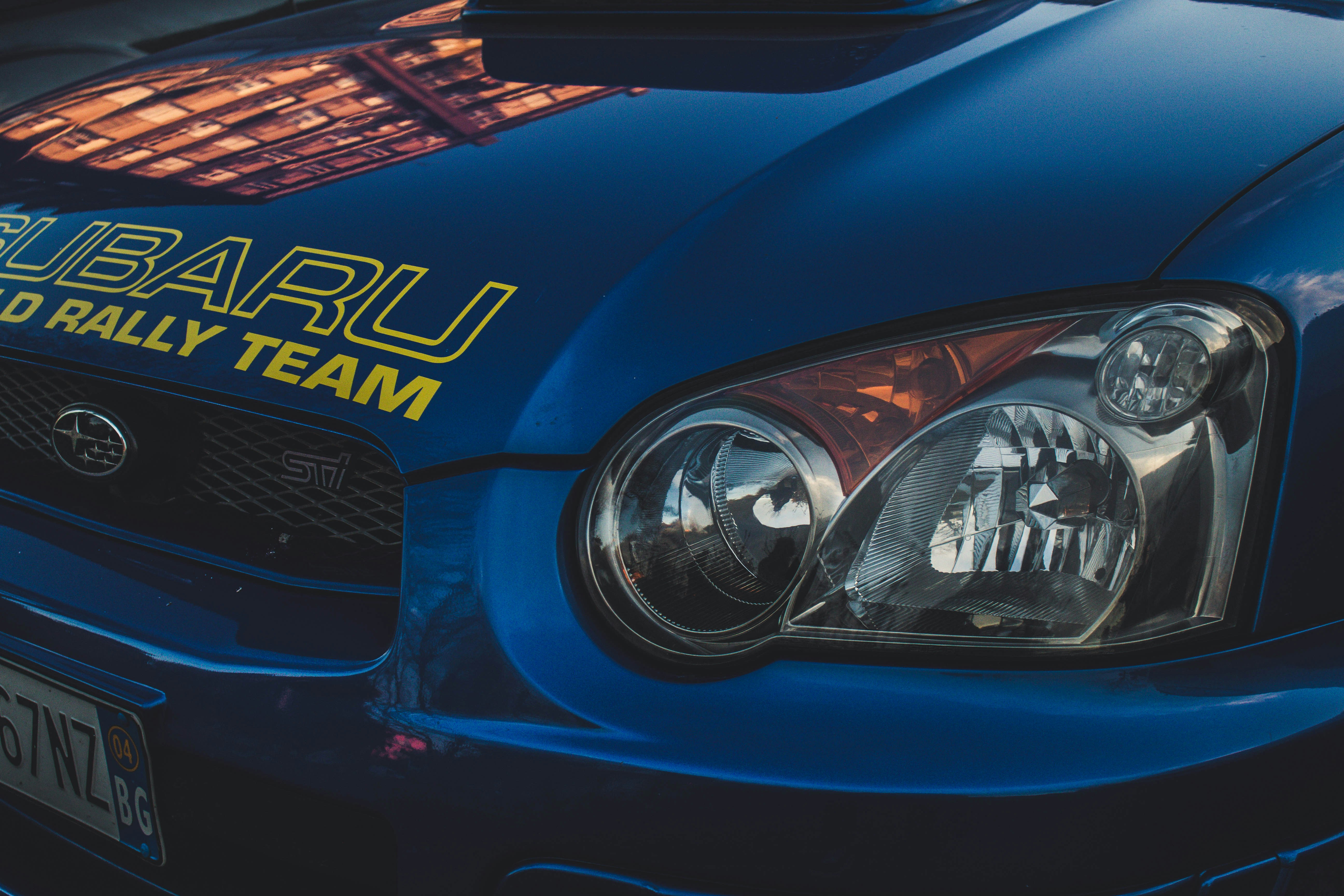 Azure Rally Front End: Sharp Headlight Detail on a Subaru