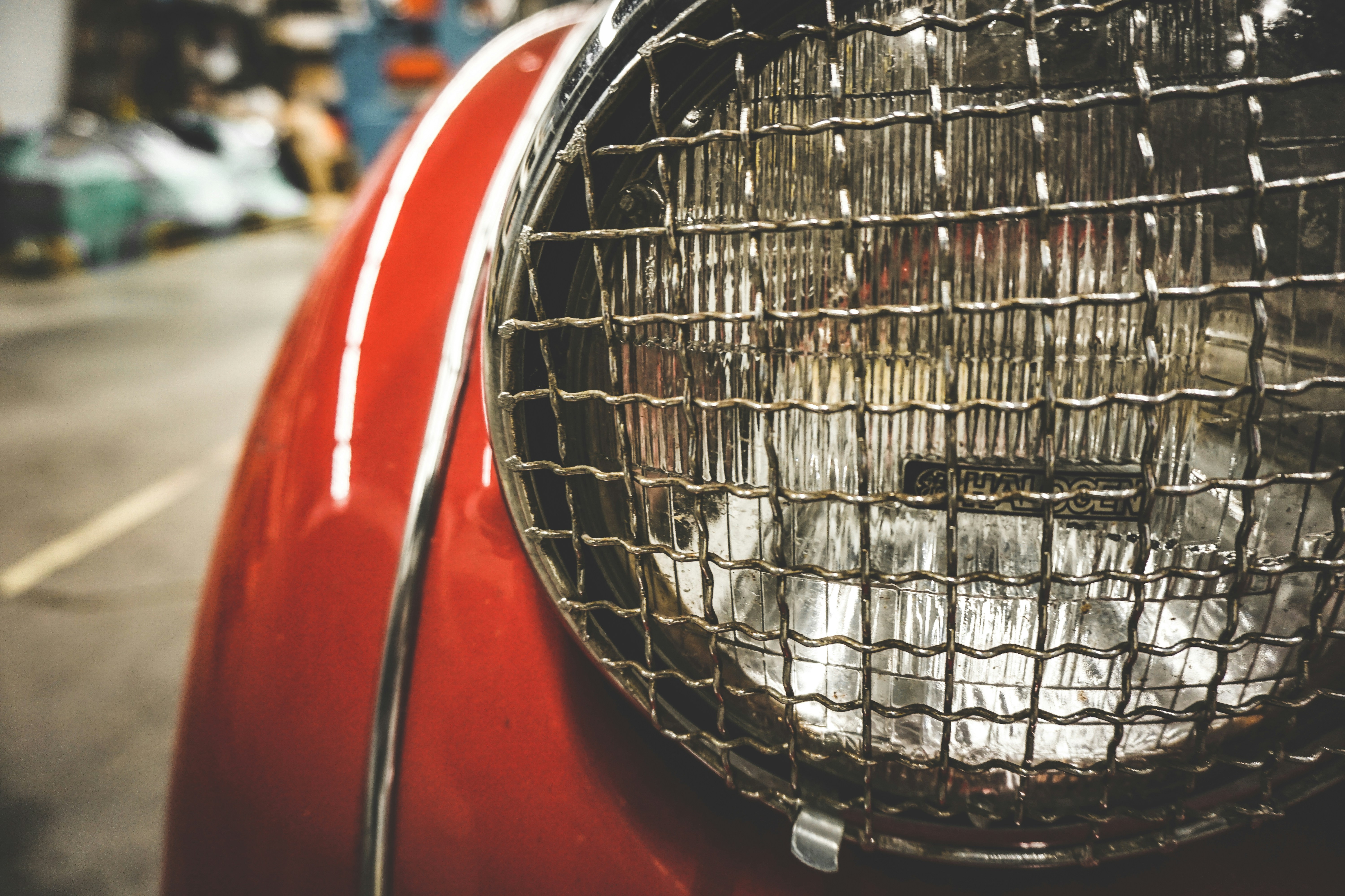 Crimson Halo: The Grid of a Vintage Headlamp