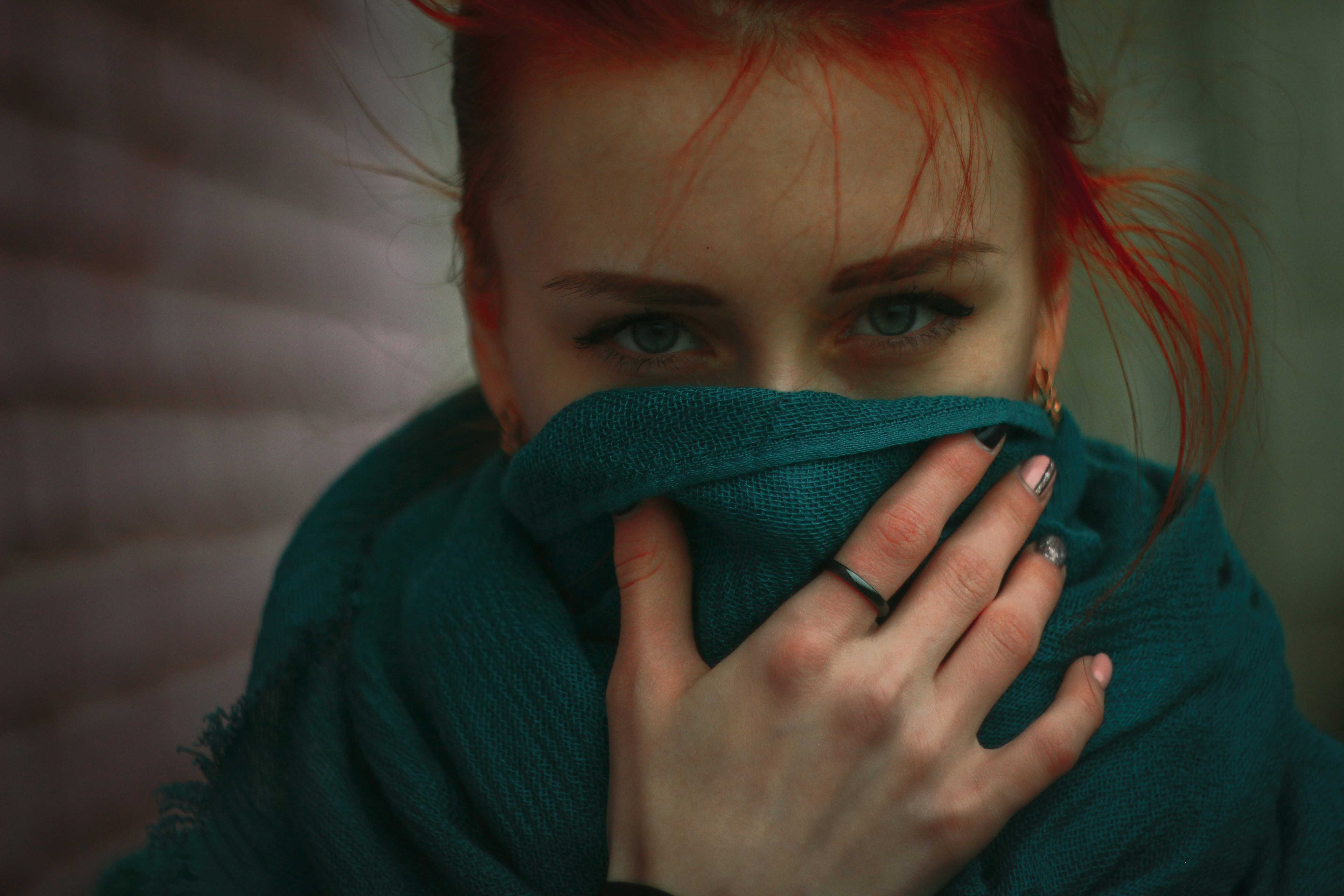 Hidden Gaze: A Teal-shrouded Moment