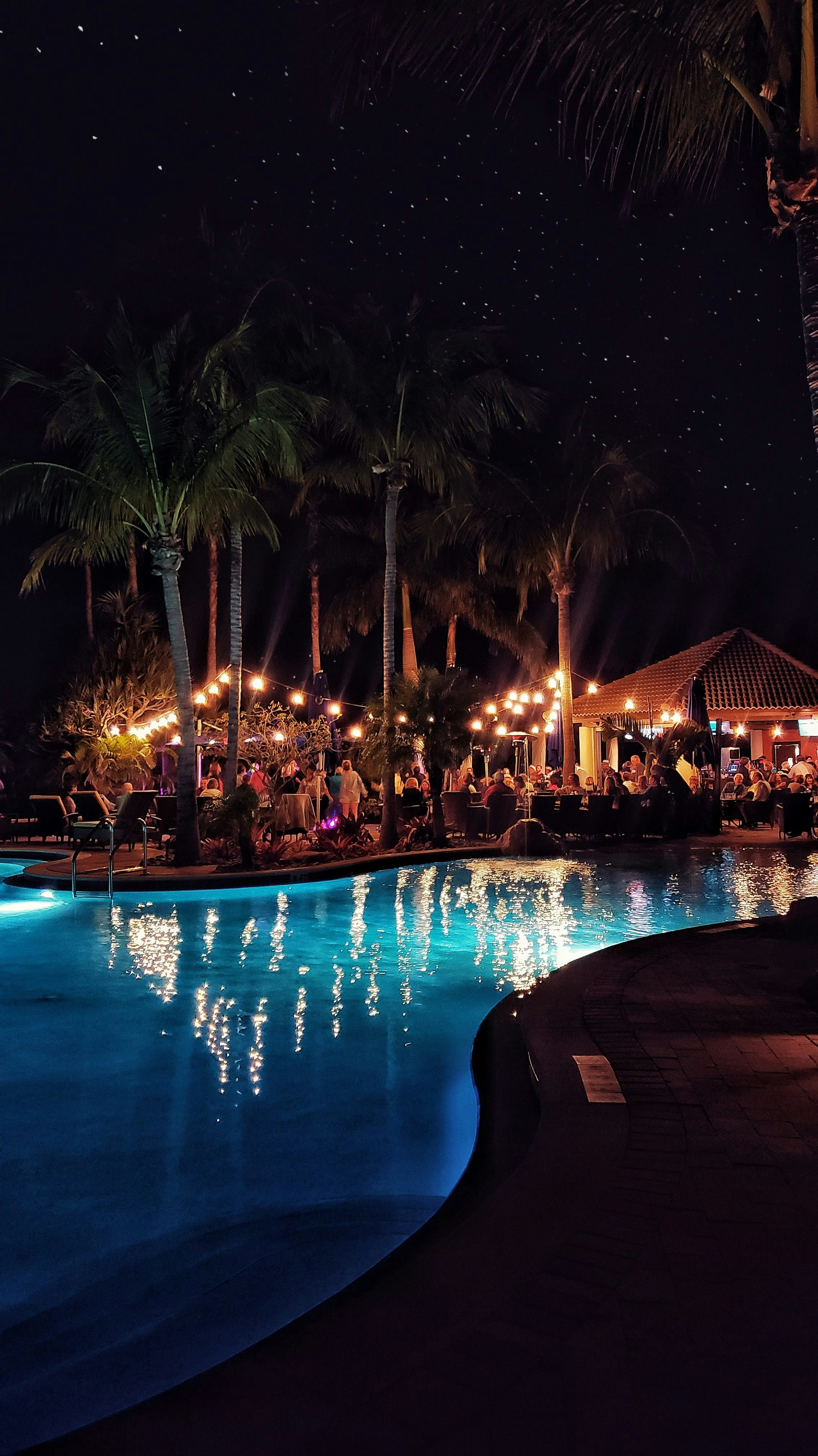 People Swimming In A Pool At Night
