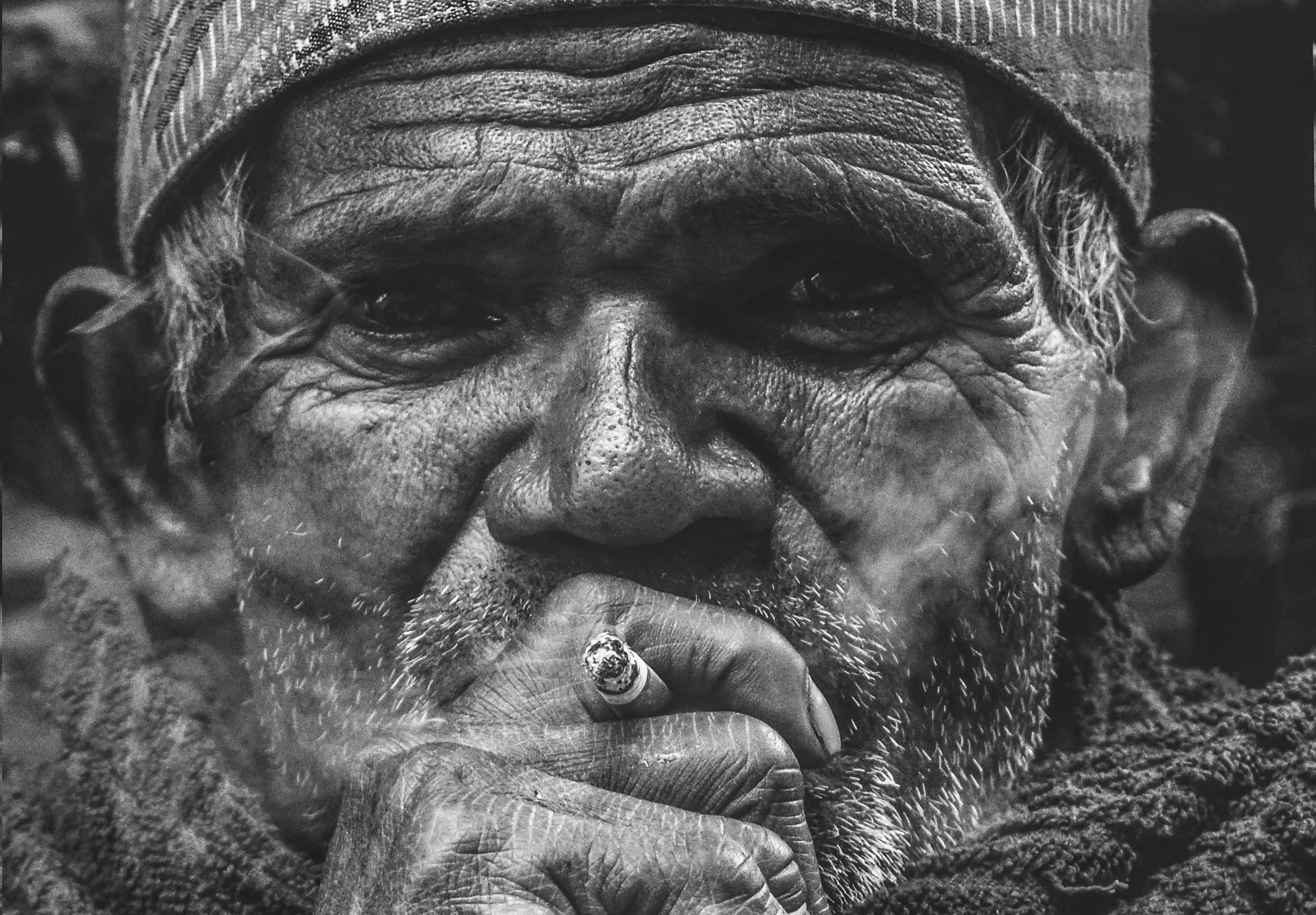 Grayscale photography of man smoking cigarette photo – Free Portrait ...